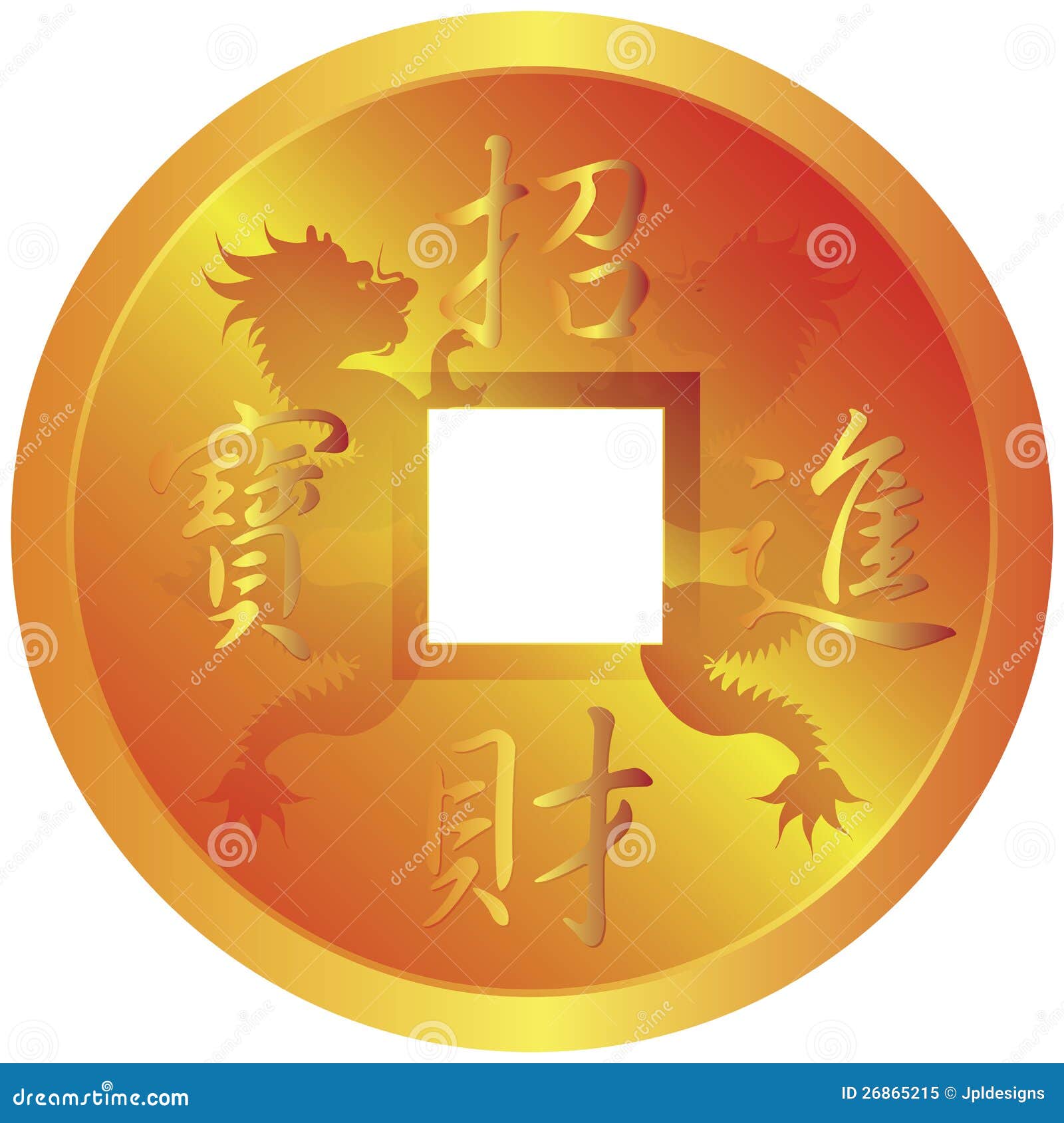 Chinese Gold Coin with Dragon Symbols Stock Vector - Illustration of ...