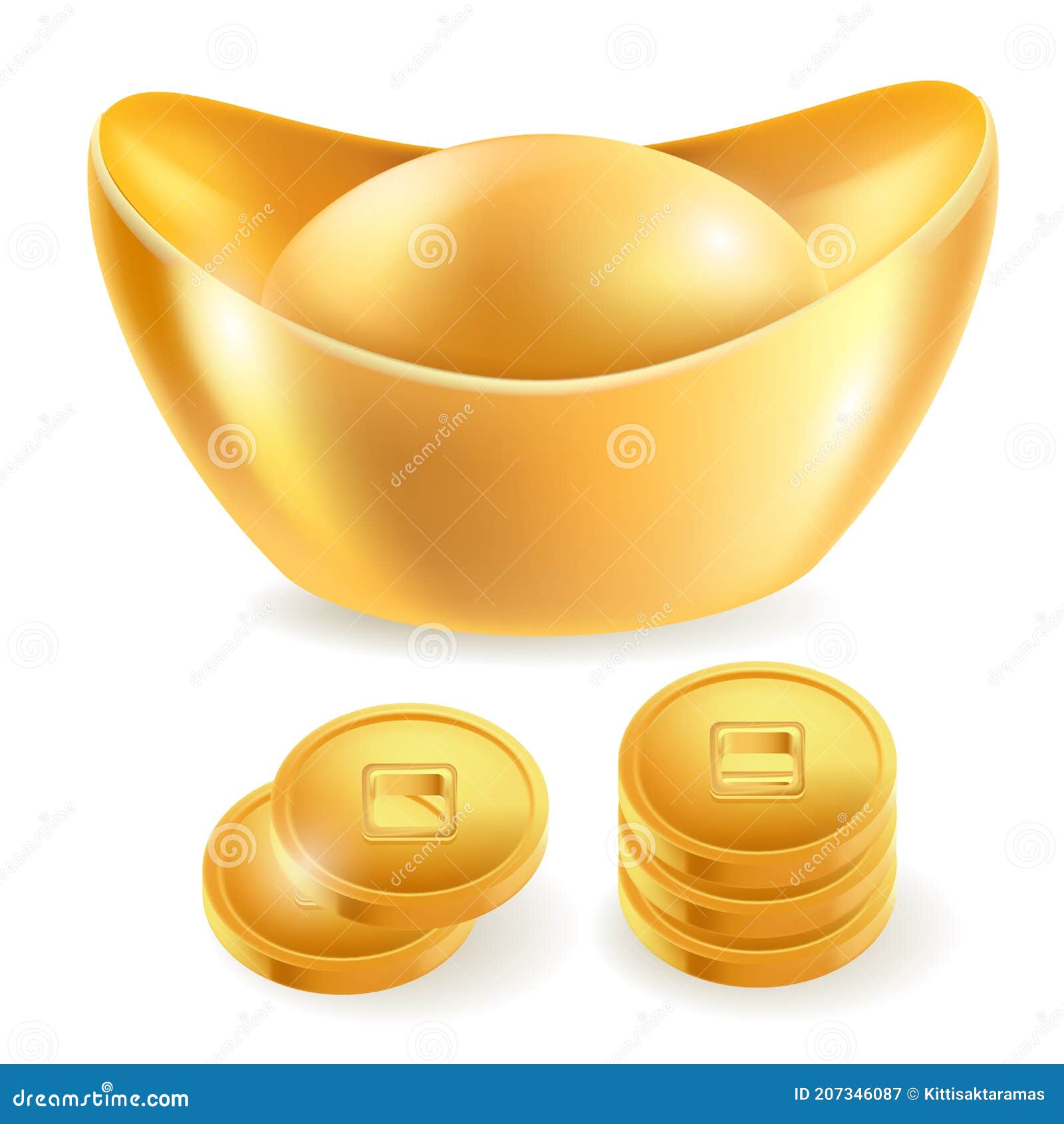 Chinese Gold Ingot Isolated Elements. Vector Illustrations Stock Vector ...