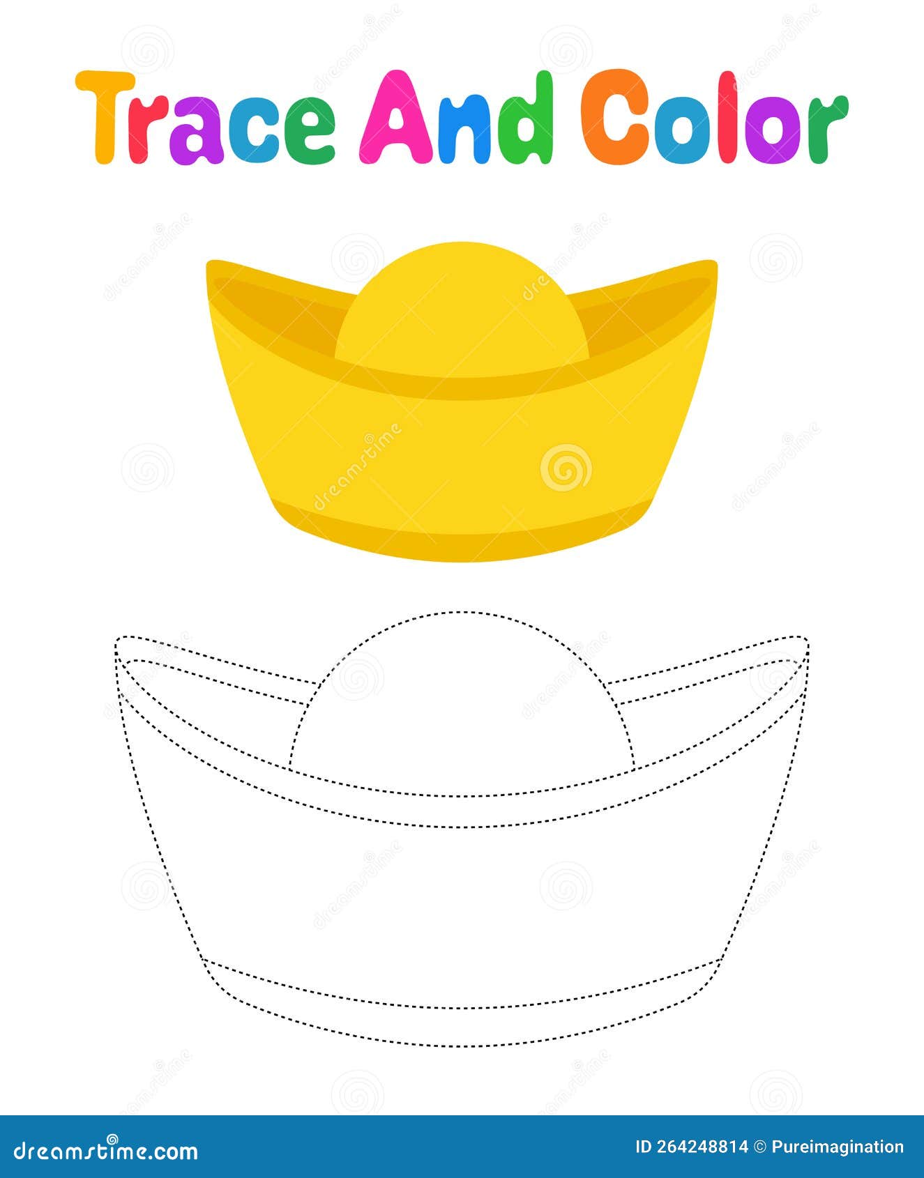 Chinese Gold Ingot Tracing Worksheet for Kids Stock Vector ...