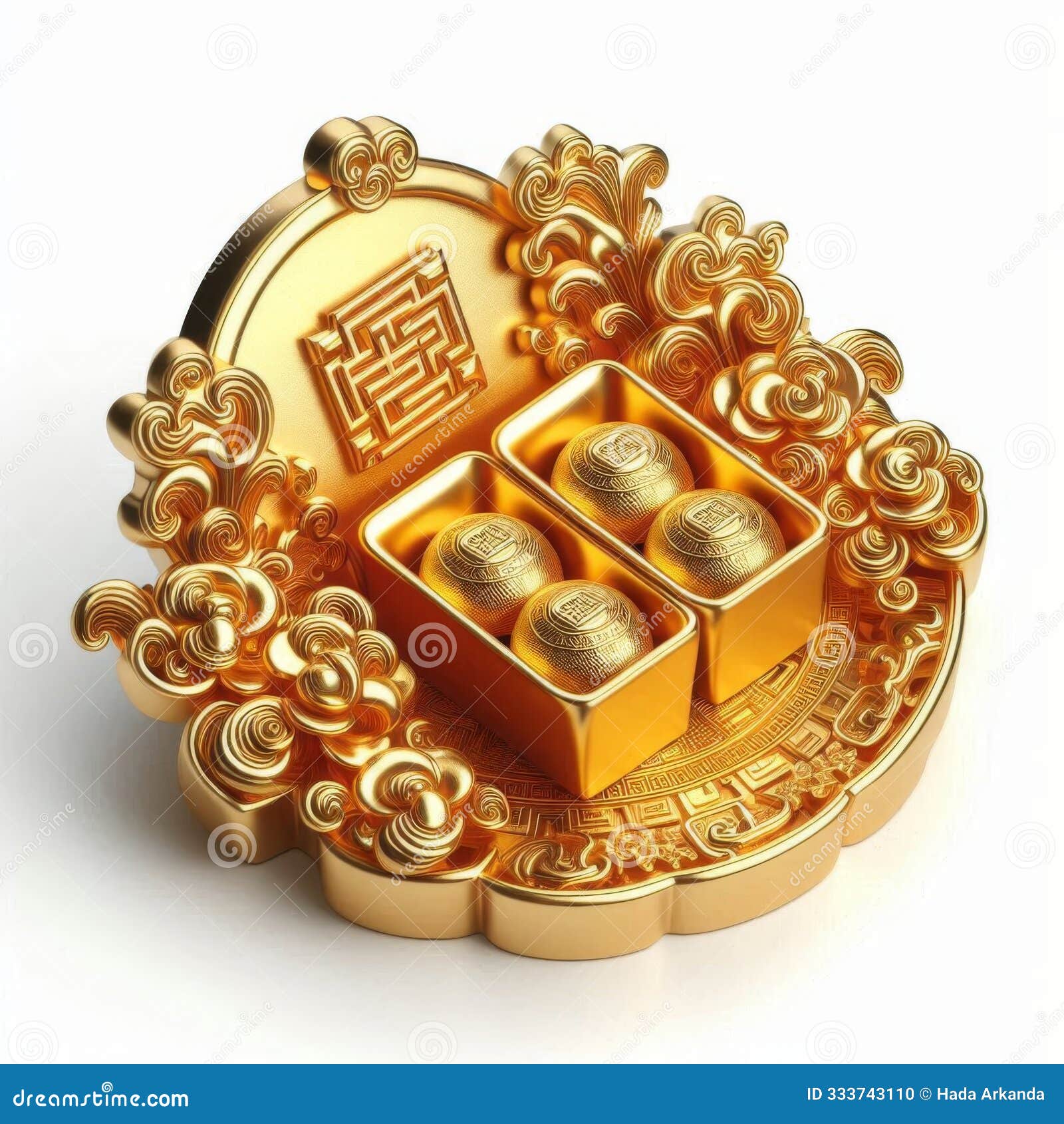 Chinese Gold Ingots Decoration on Isolated White Background Stock ...