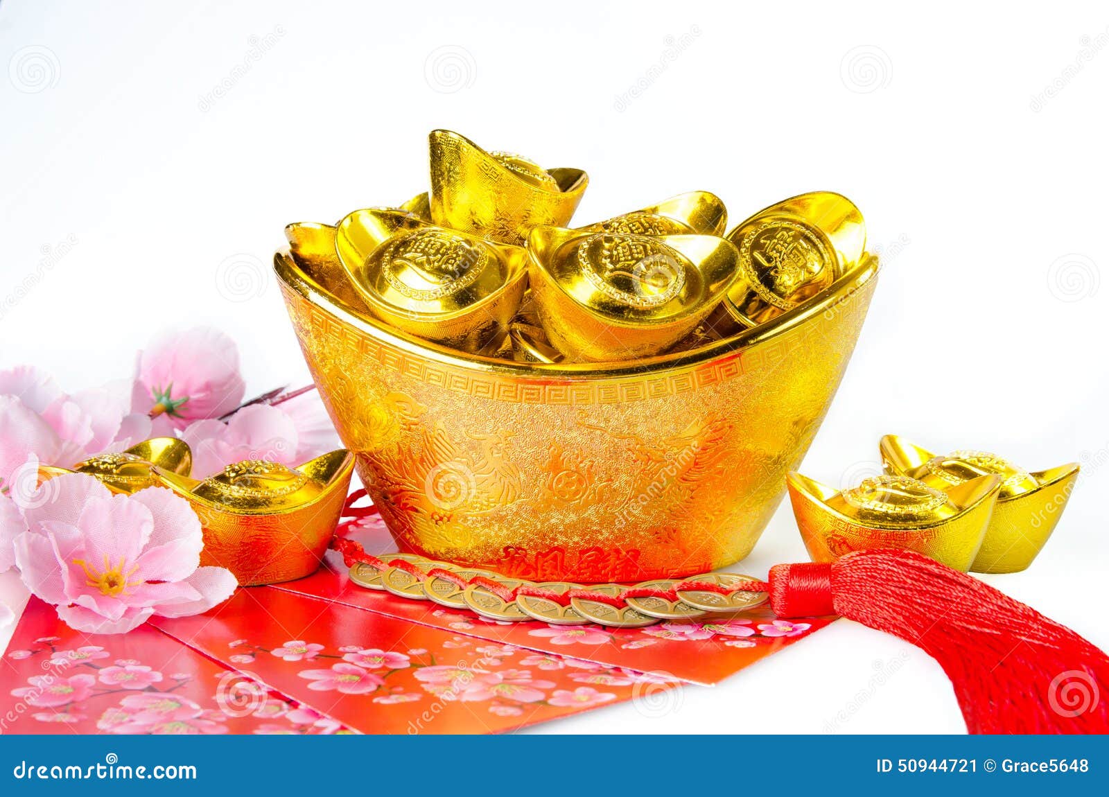 Chinese Gold Ingots Decoration Stock Image - Image of wealth, knot ...