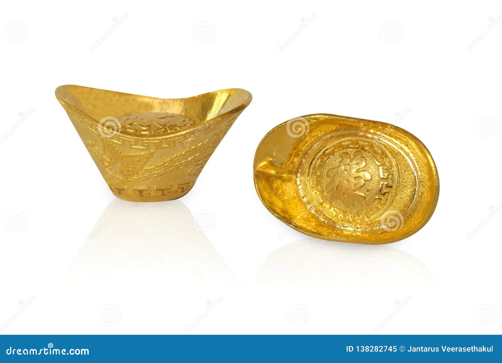 Chinese Gold Ingots on White Background Stock Image - Image of golden ...