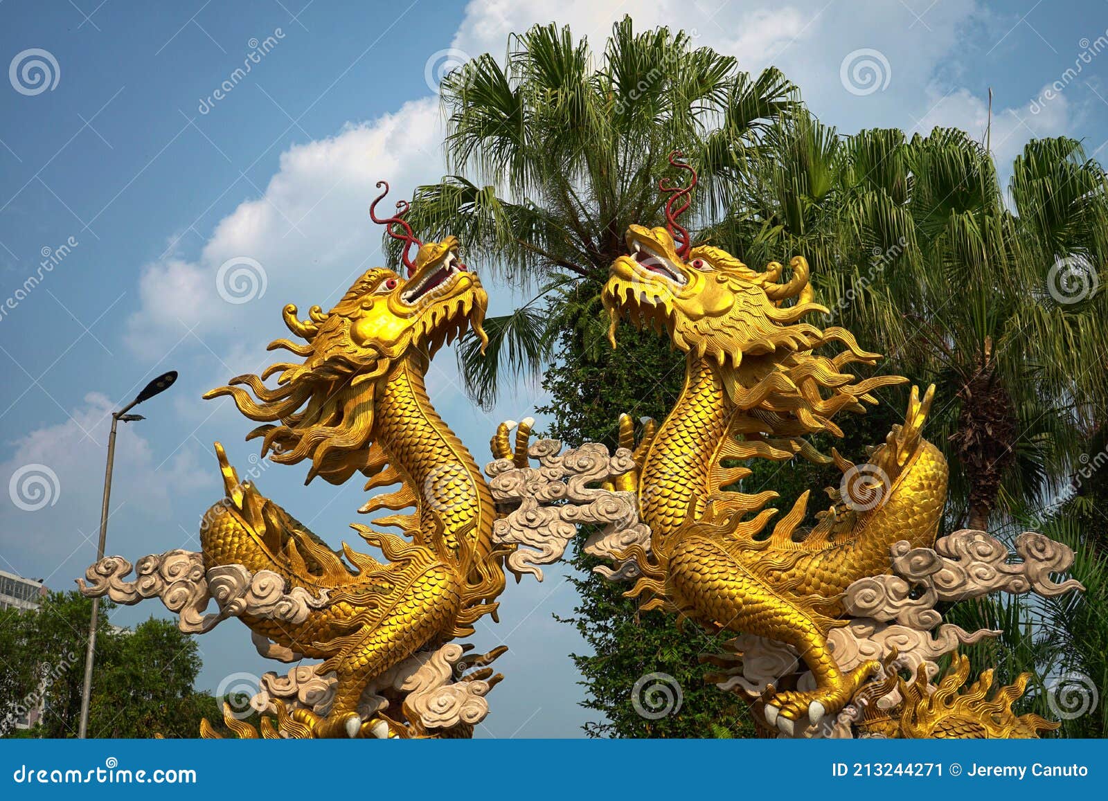 Chinese Golden Dragons Statue Stock Image - Image of dragons, jungle ...