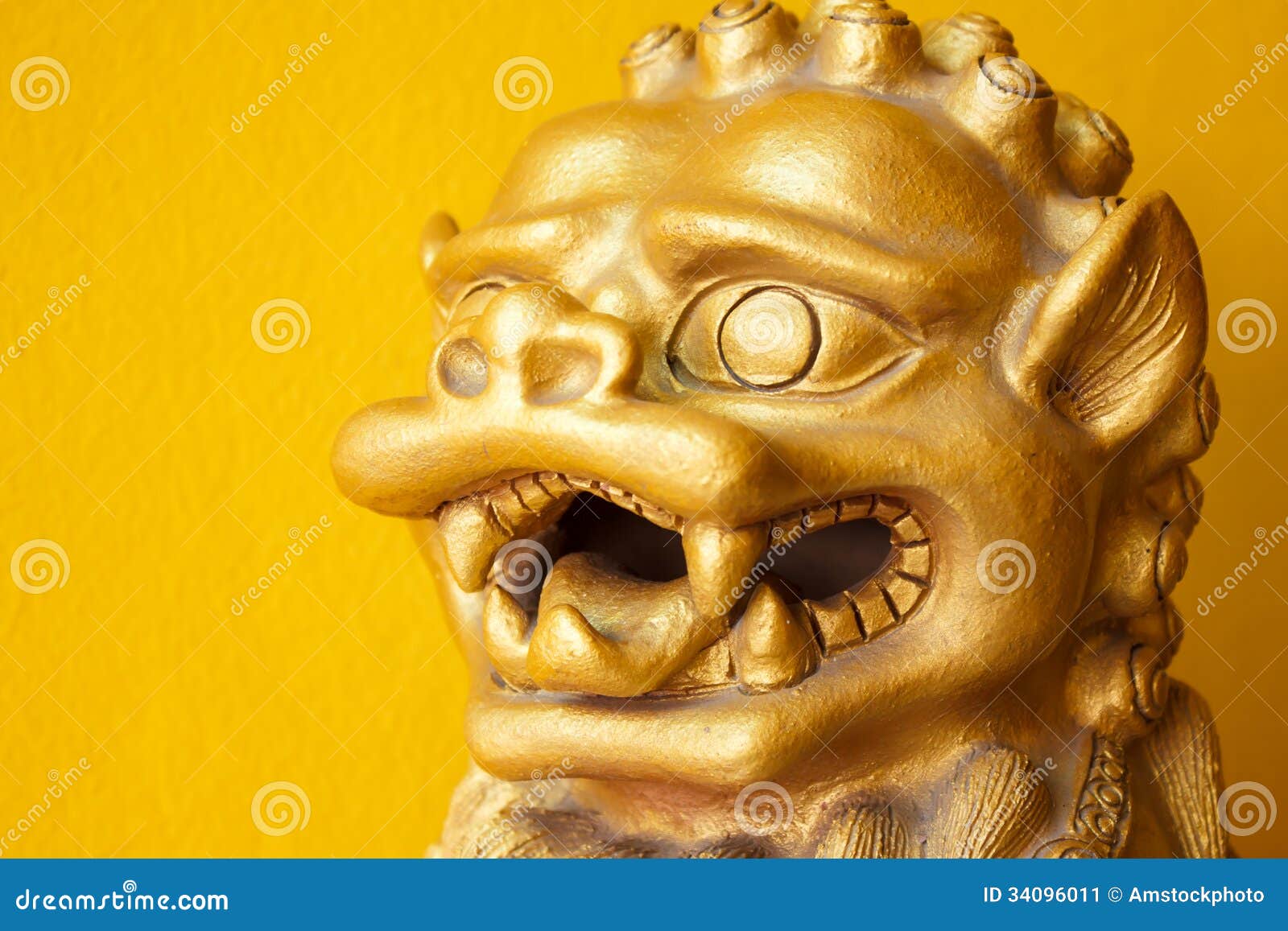 Chinese Golden Leo Statue on White Yellow Background Stock Image ...