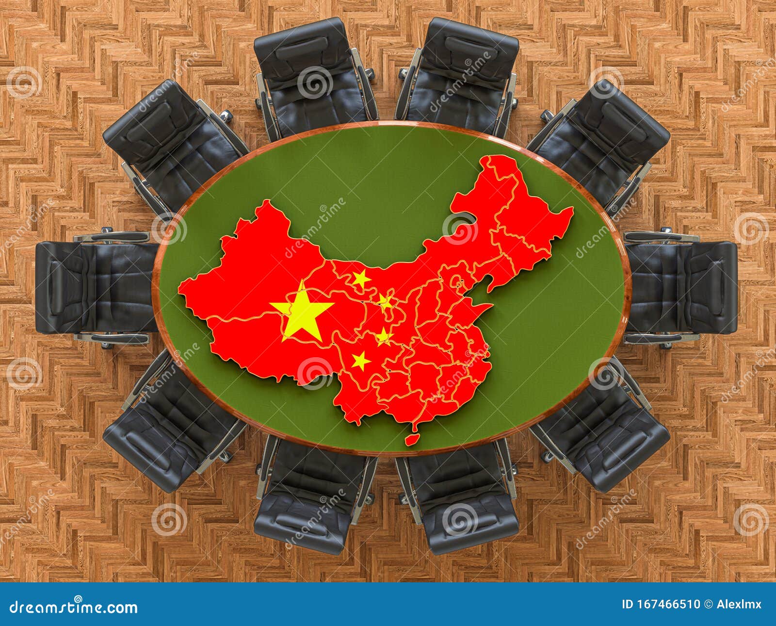 Chinese Goverment Meeting. Map of China on the Round Table, 3D ...