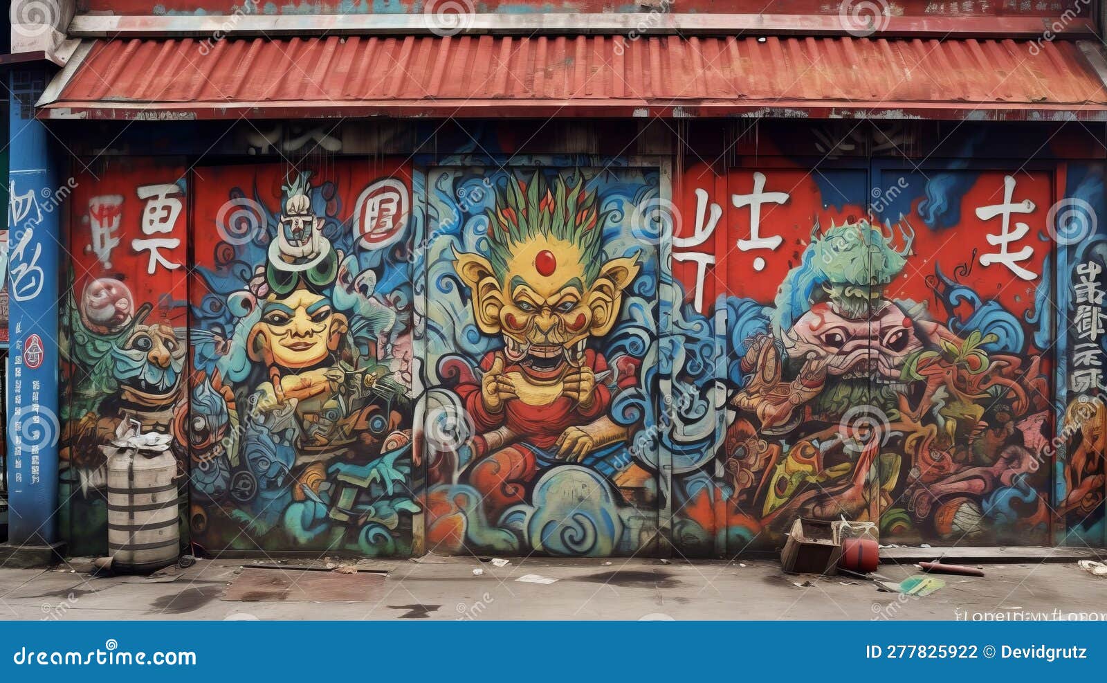 Chinese Graffiti on Street Wall. Generative AI Stock Illustration ...