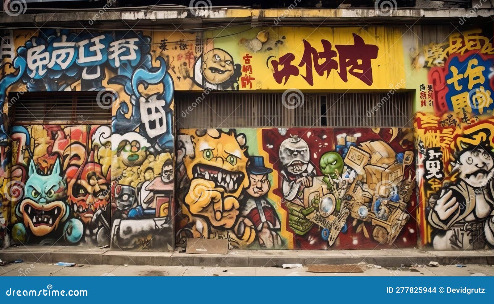 Chinese Graffiti on Street Wall. Generative AI Stock Illustration ...