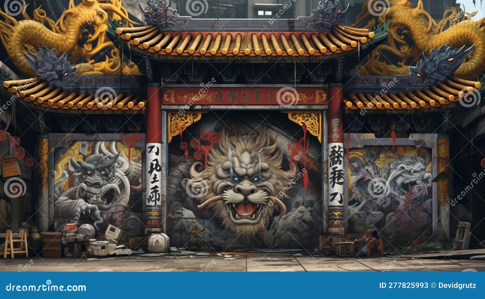 Chinese Graffiti on Street Wall. Generative AI Stock Illustration ...