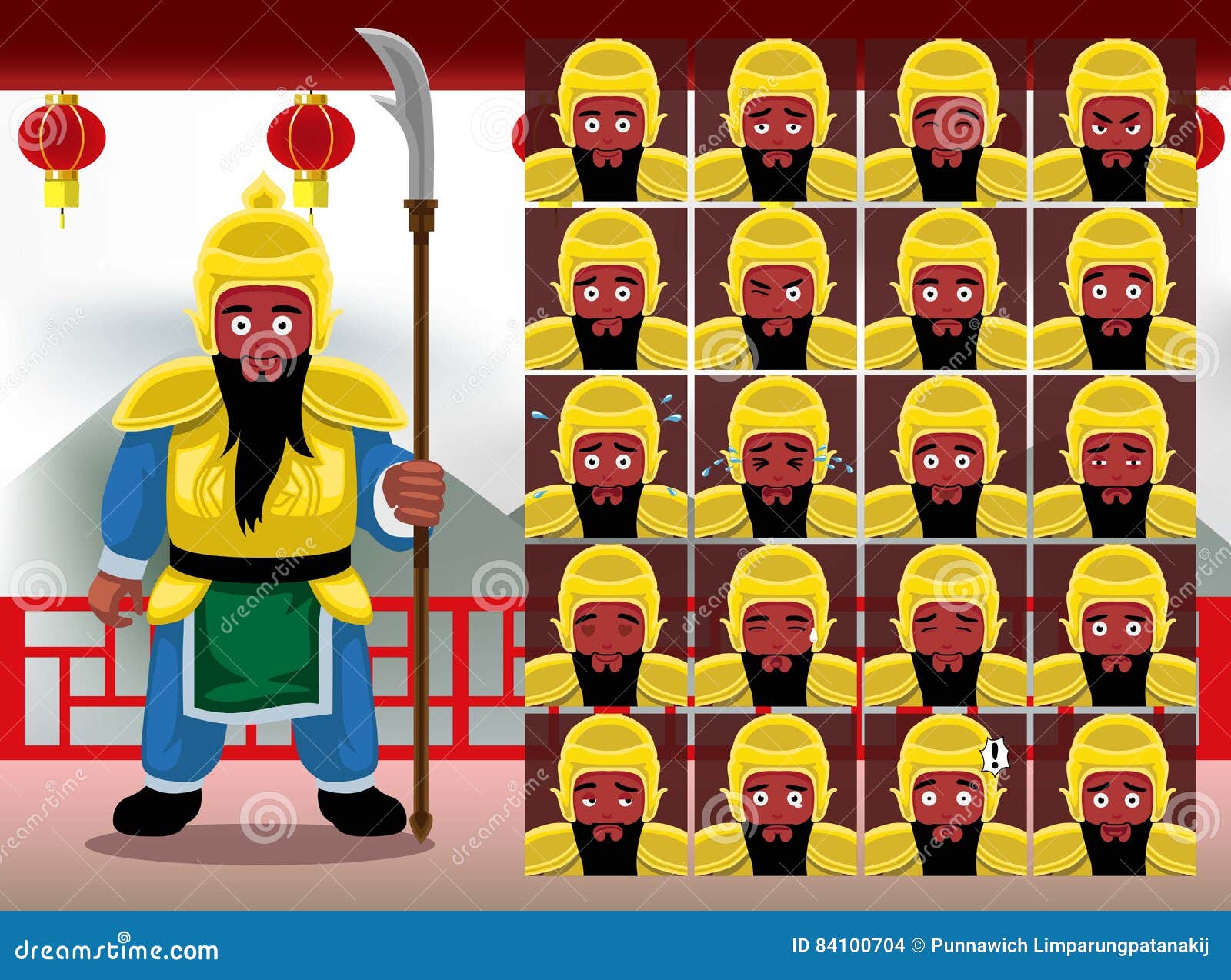 Chinese Guan Yu Cartoon Emotion Faces Vector Illustration Stock Vector ...