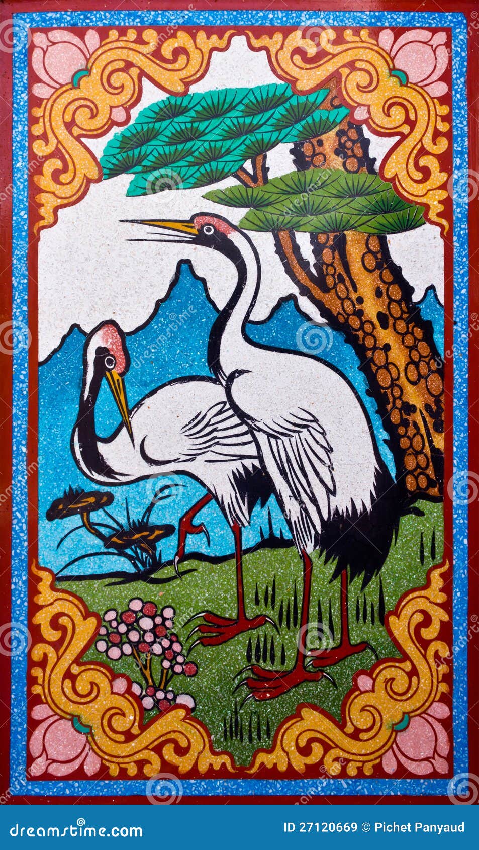 Chinese Heron Painting on the Wall Stock Image - Image of history ...