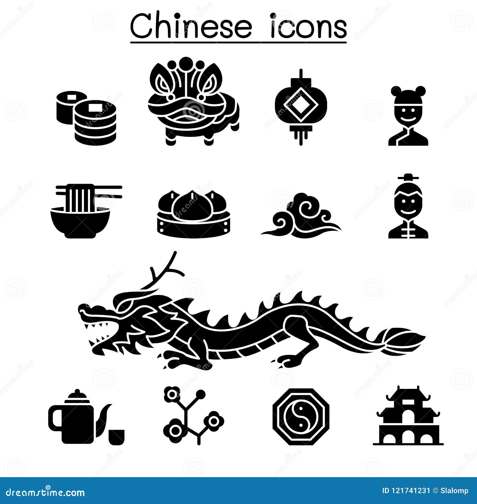 Chinese icon set stock vector. Illustration of chinese - 121741231