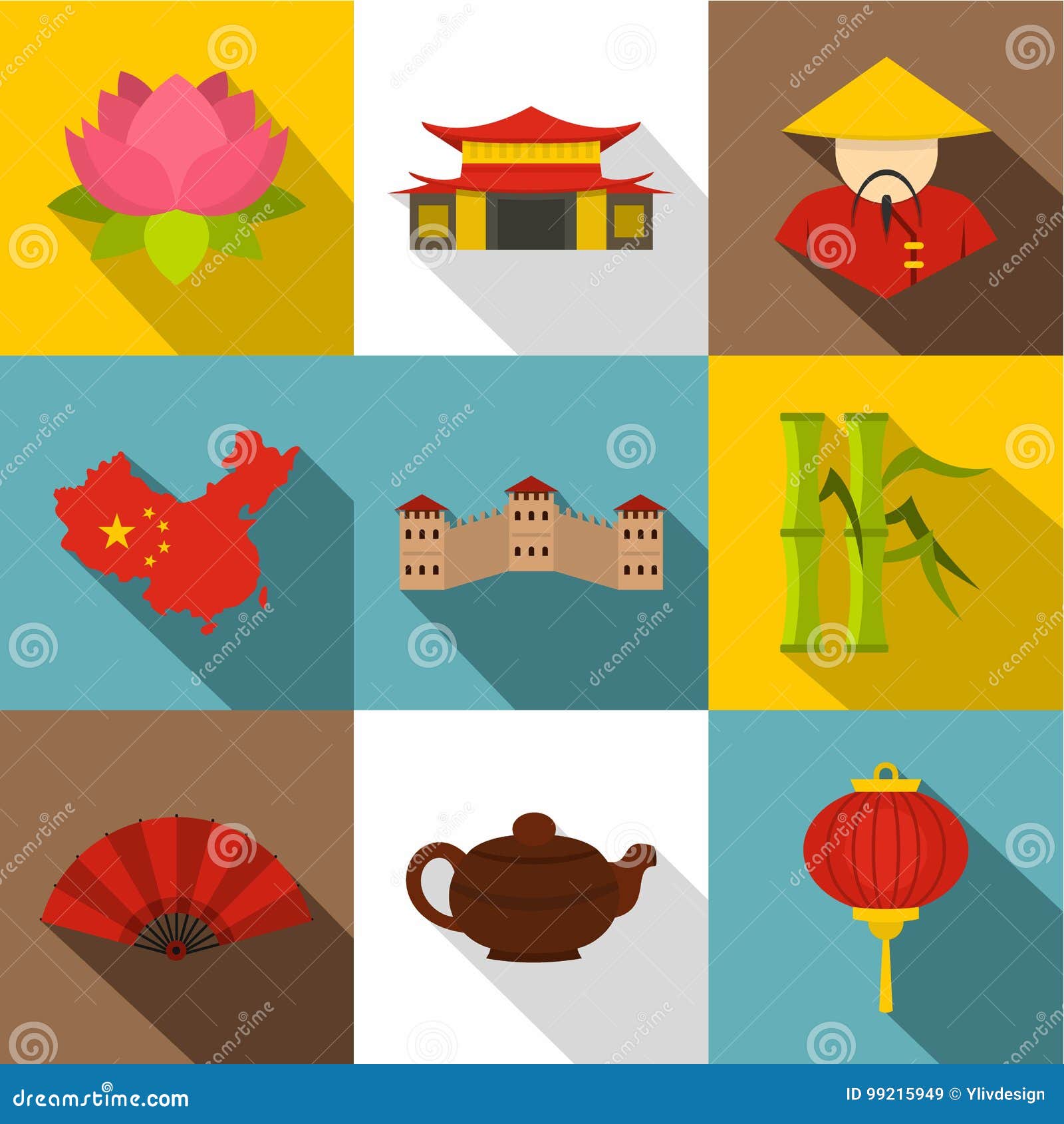 Chinese Icon Set, Flat Style Stock Vector - Illustration of boat ...