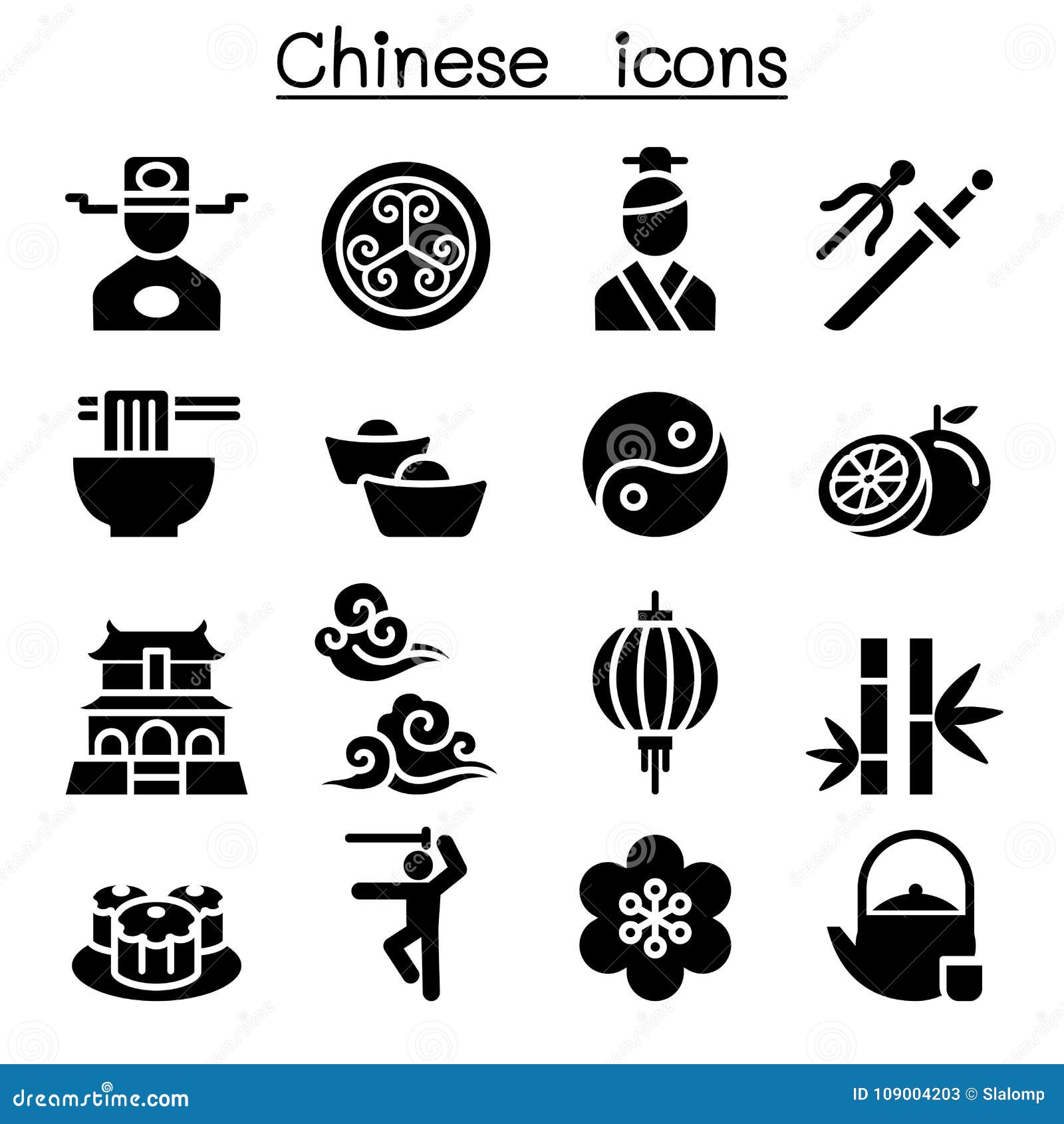 Chinese icon set stock vector. Illustration of chinese - 109004203