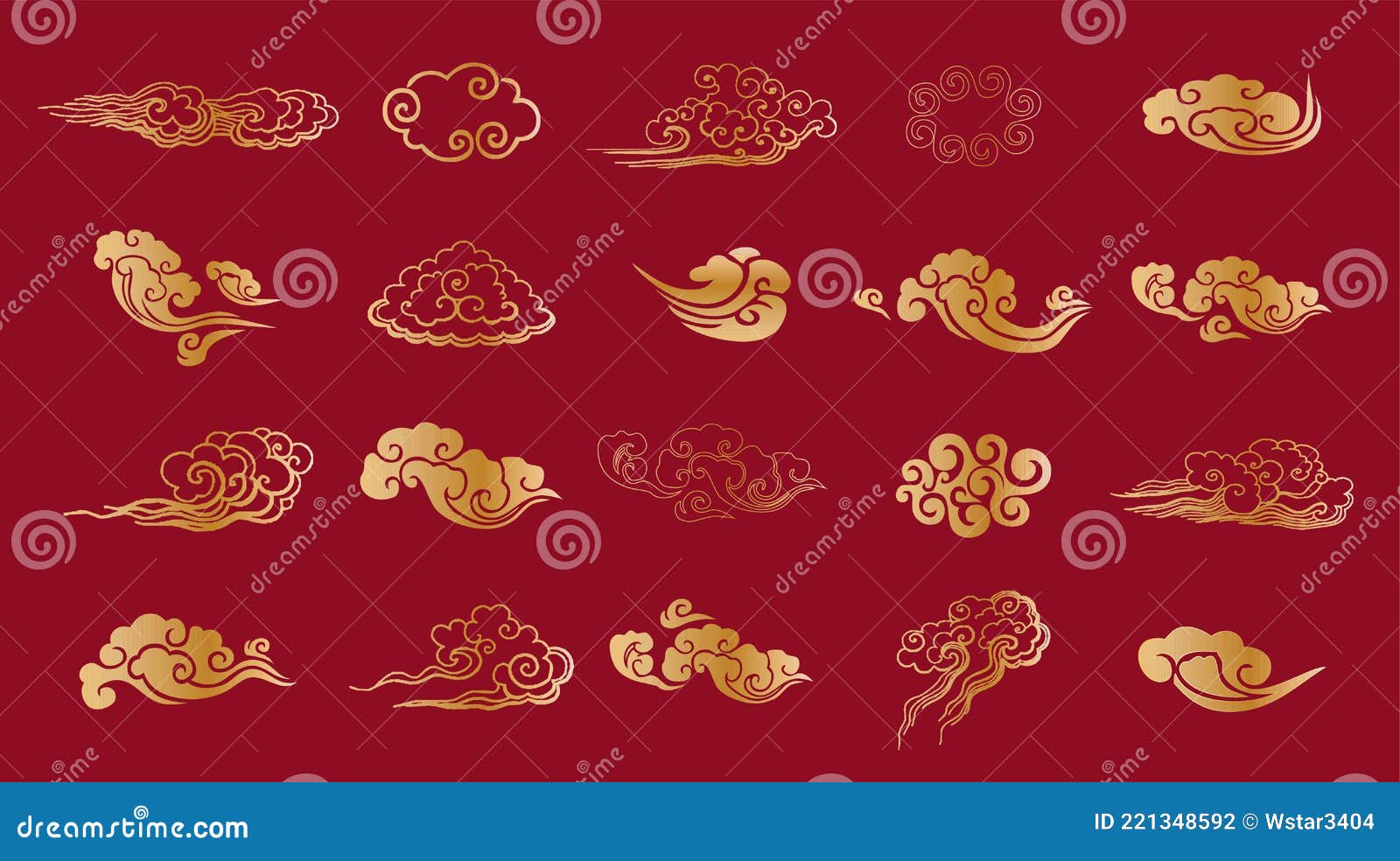 Chinese or Japanese or Asian Cloud Set Stock Vector - Illustration of ...