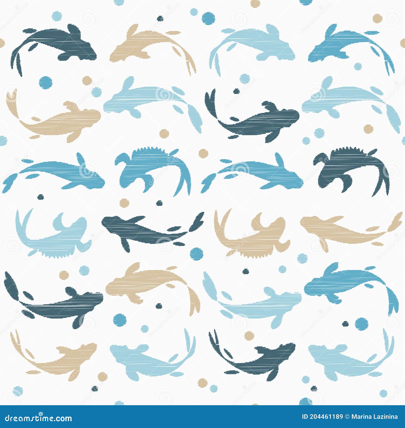 Chinese or Japanese Seamless Pattern Koi. Carp. Design with Manual ...