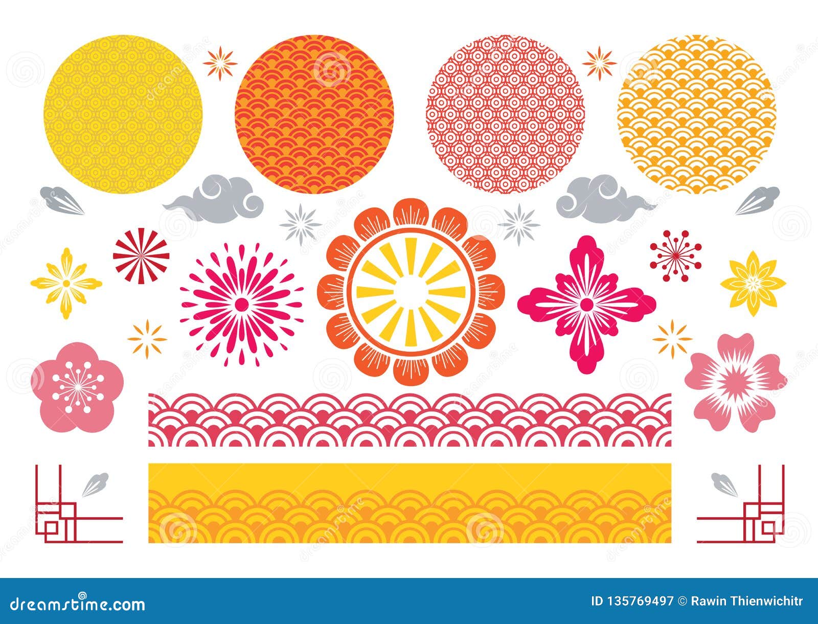 Chinese and Japanese Traditional Design Elements Set Stock Vector ...
