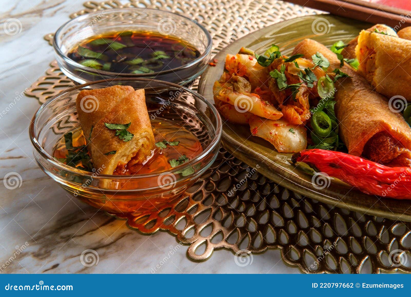 Chinese Kimchi Spring Rolls Stock Photo - Image of restaurant ...