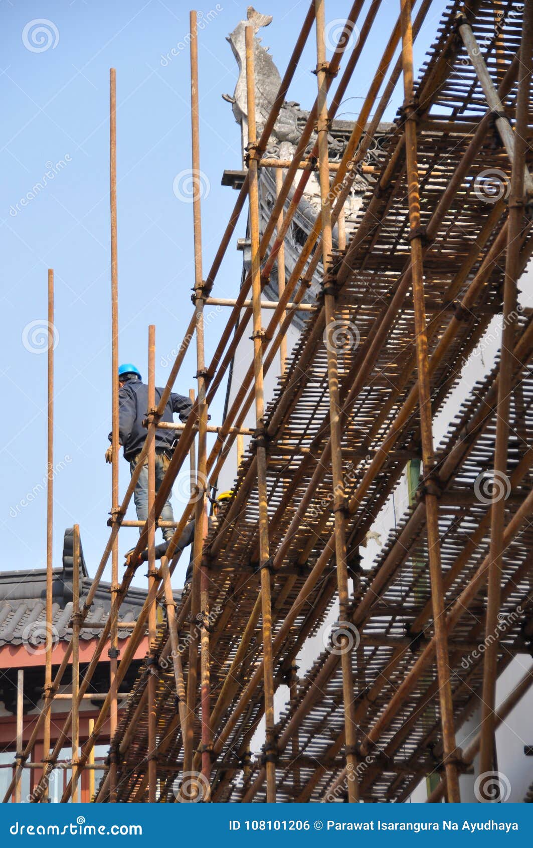 Chinese Labour in Construction Site. Stock Photo - Image of high, roof ...