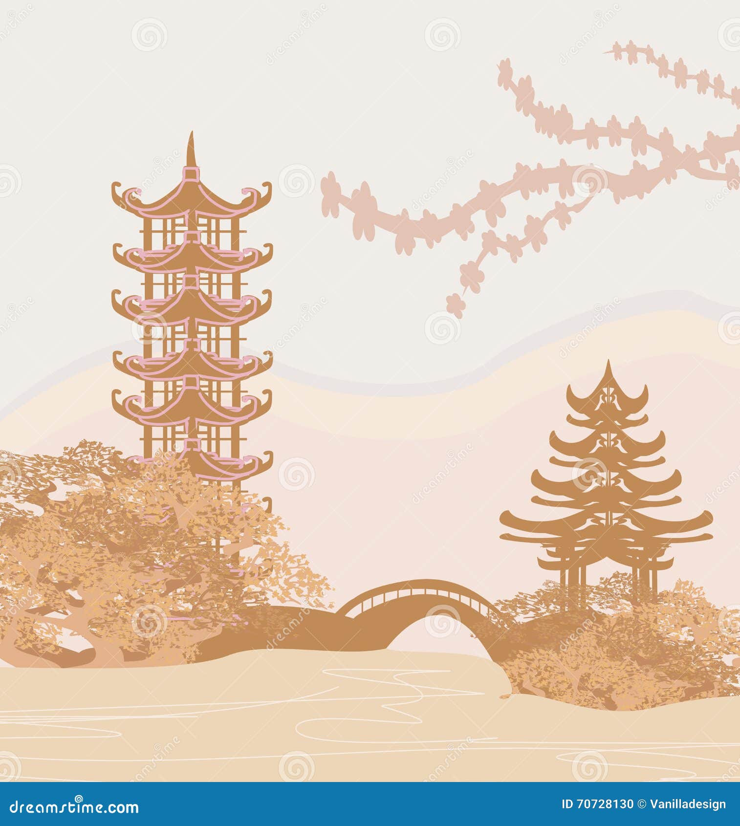 Chinese landscape stock vector. Illustration of sepia - 70728130
