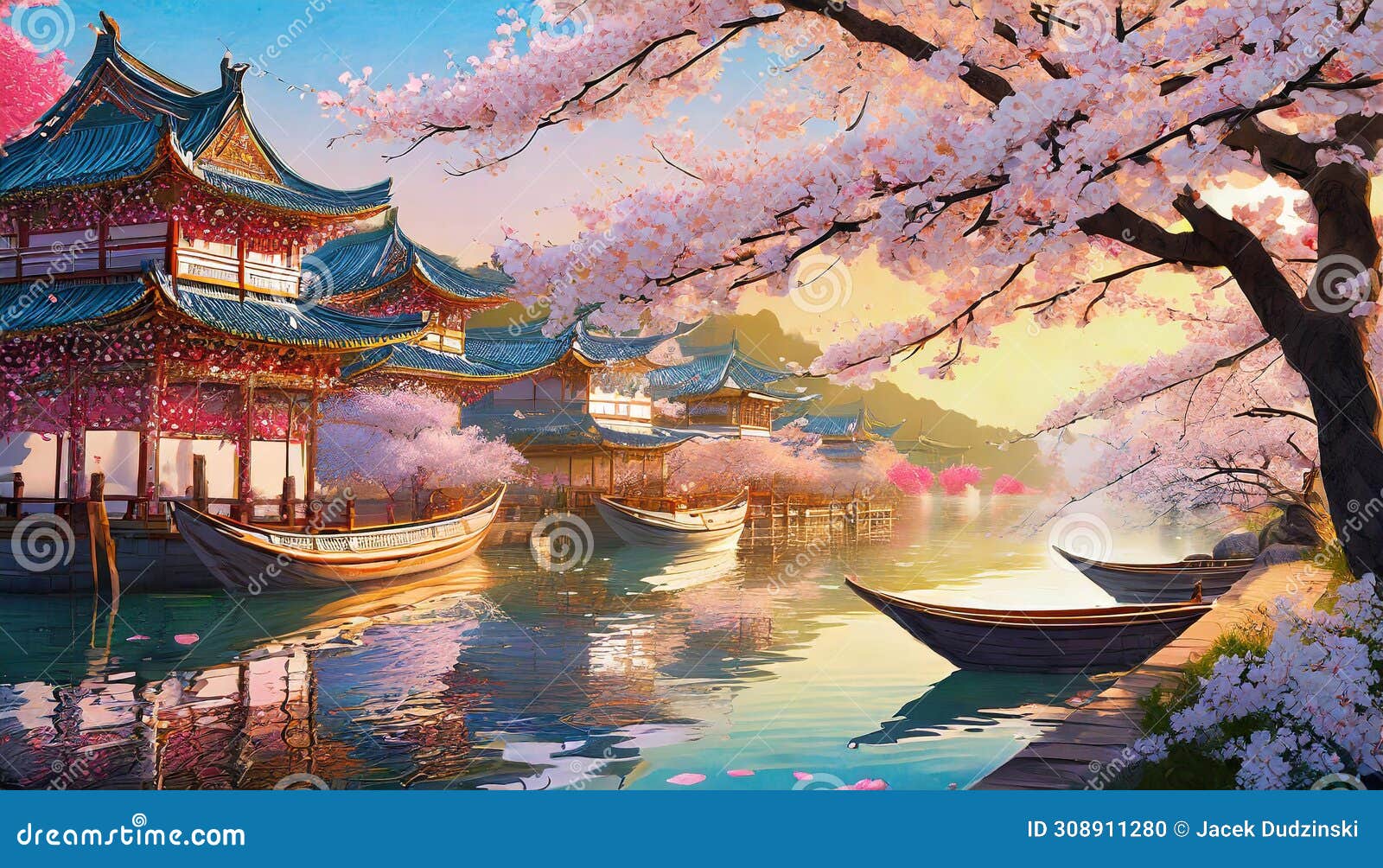 Chinese Landscape with Forest and Mountains in the Background, Fantasy ...