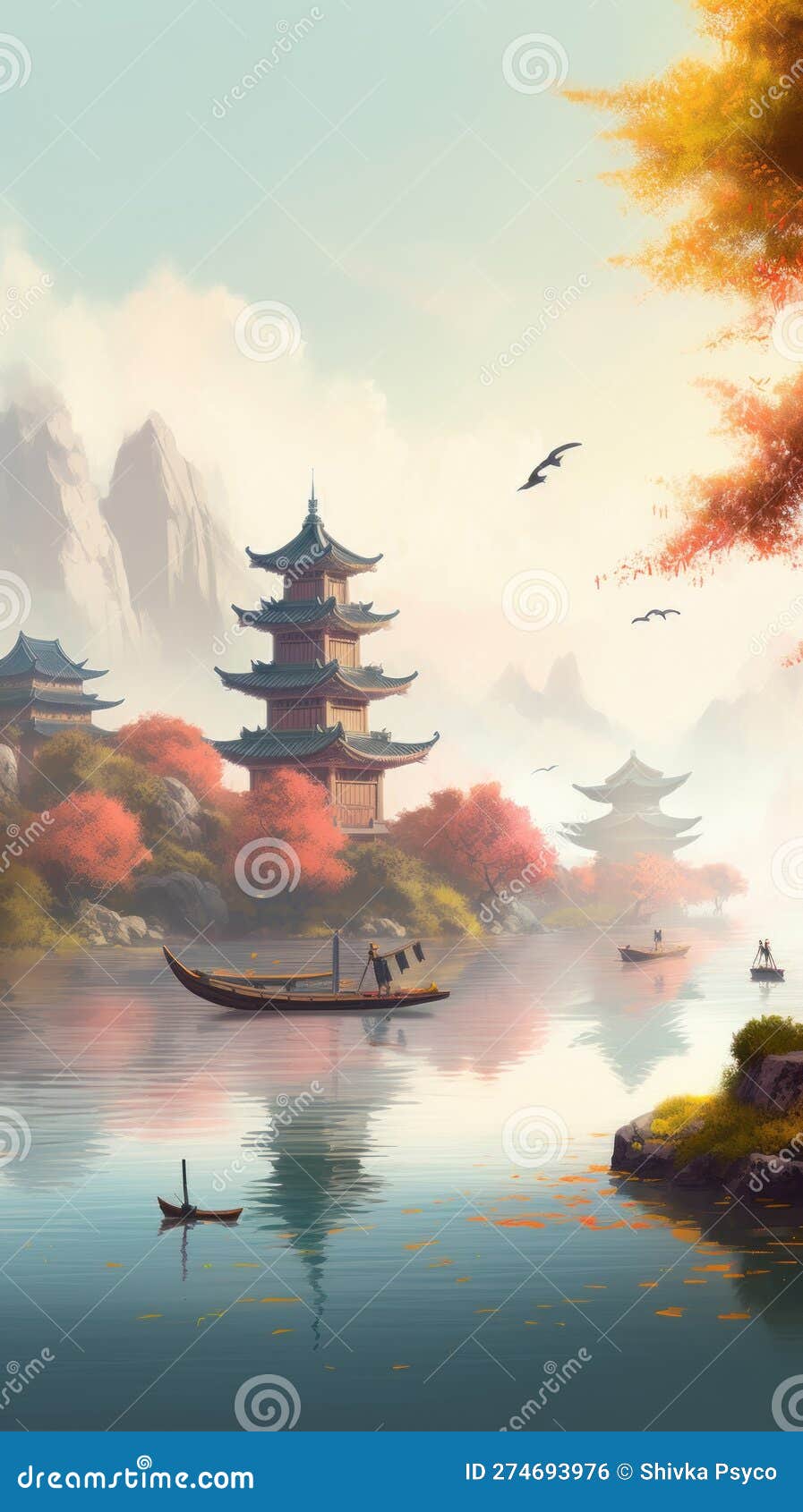 Chinese Landscape Illustration Generative AI Stock Illustration ...