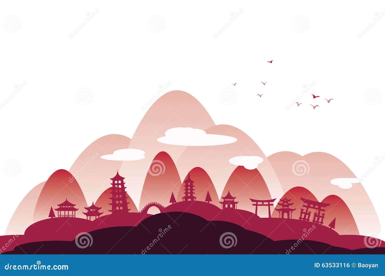 Chinese landscape painting stock vector. Illustration of china - 63533116