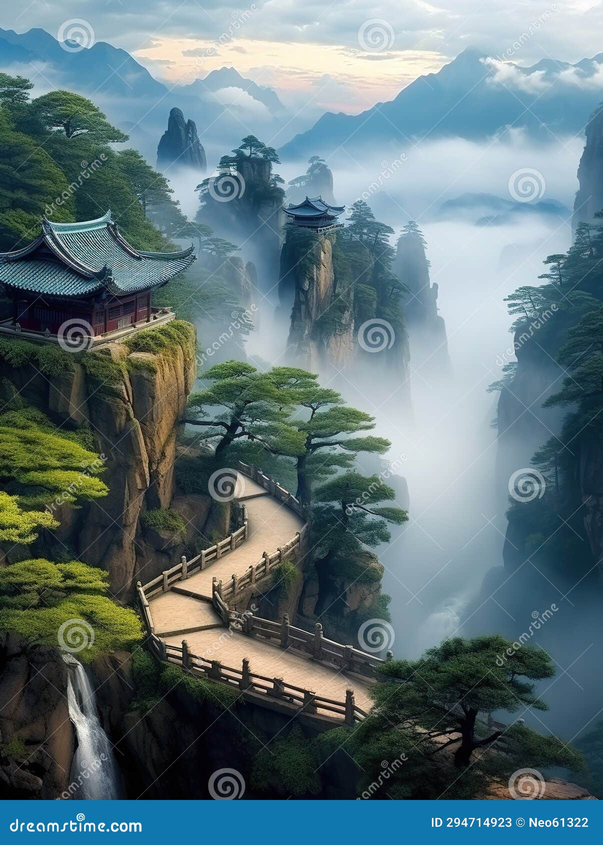 Chinese Landscape Urrounded by Clouds Mountains and Fog Generative AI ...
