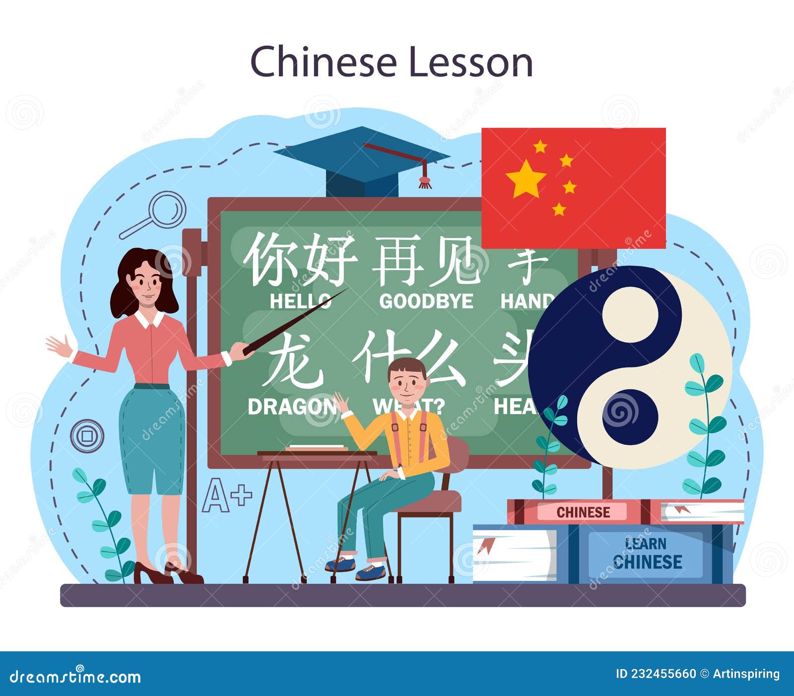 Chinese Language Learning Concept. Language School Chinese Stock Vector ...