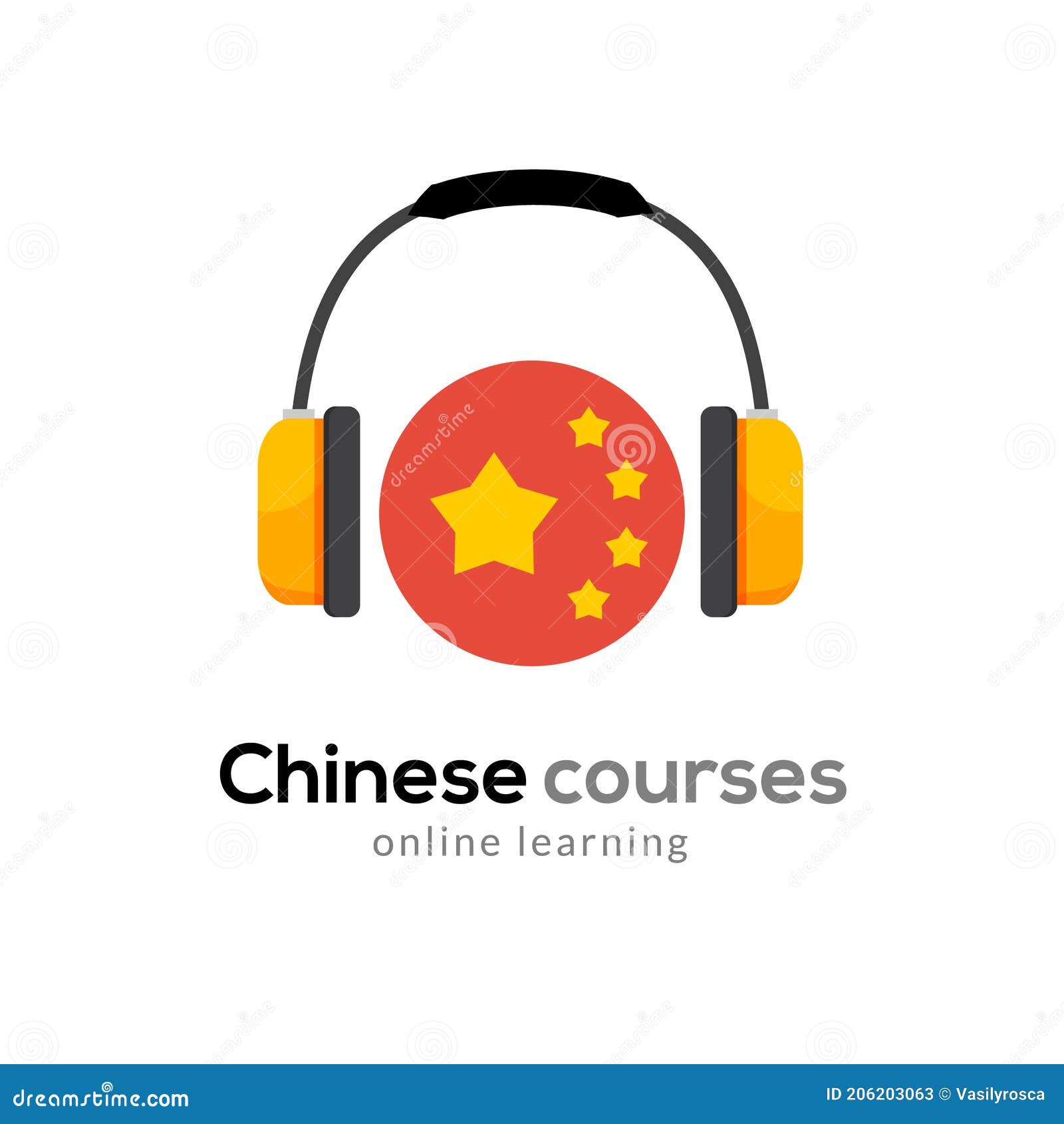 Chinese Language Learning Logo Icon with Headphones. Creative Chinese ...