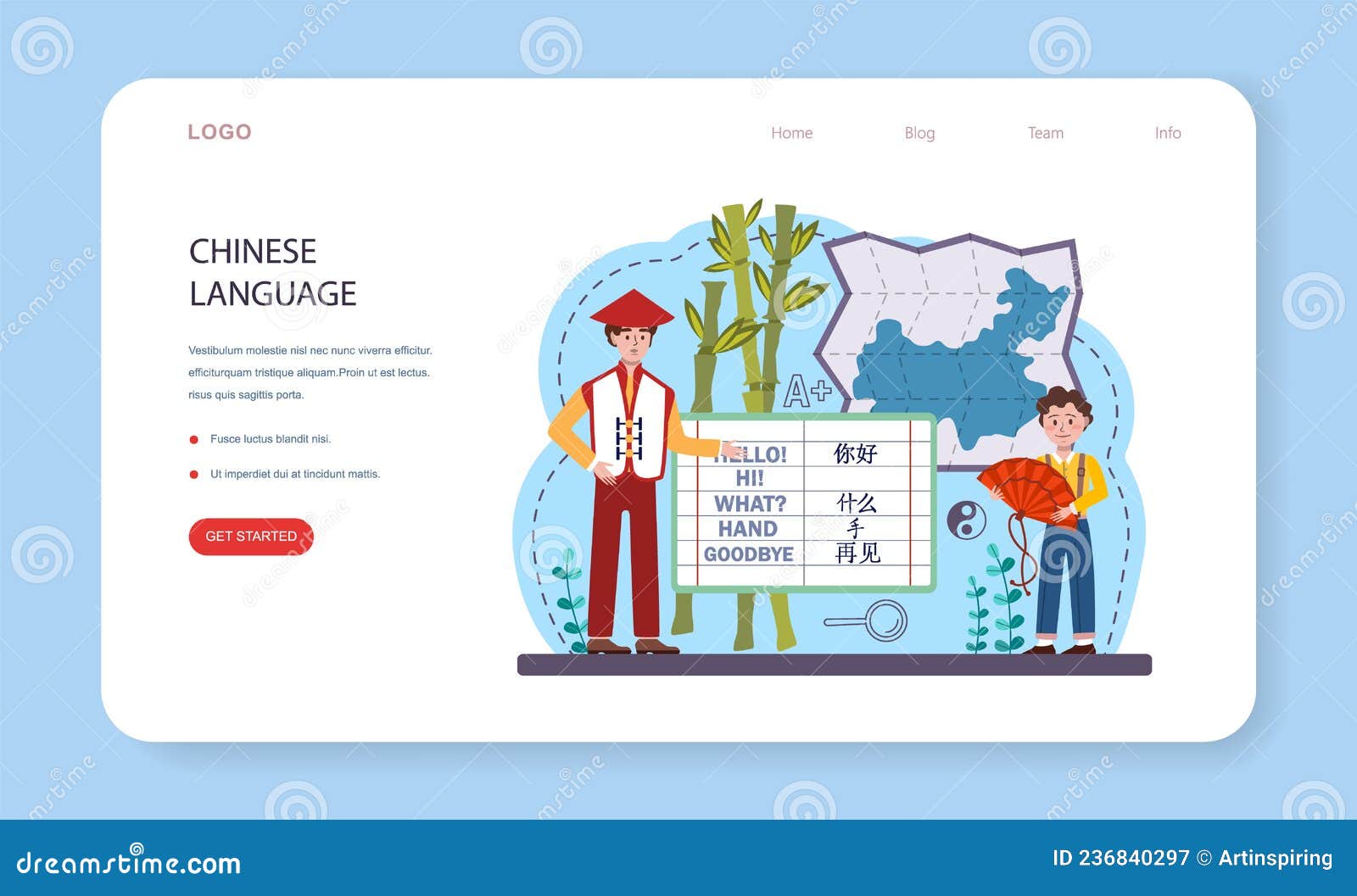 Chinese Language Learning Web Banner or Landing Page. Stock Vector ...