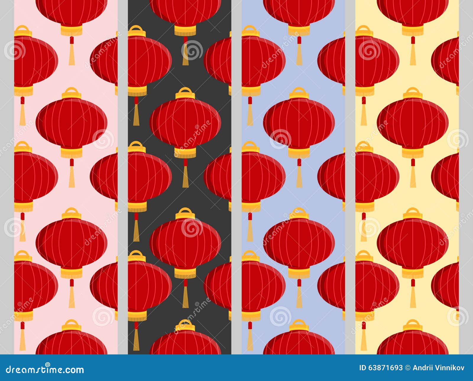 Chinese Lantern Seamless Pattern. Set. Stock Vector - Illustration of ...