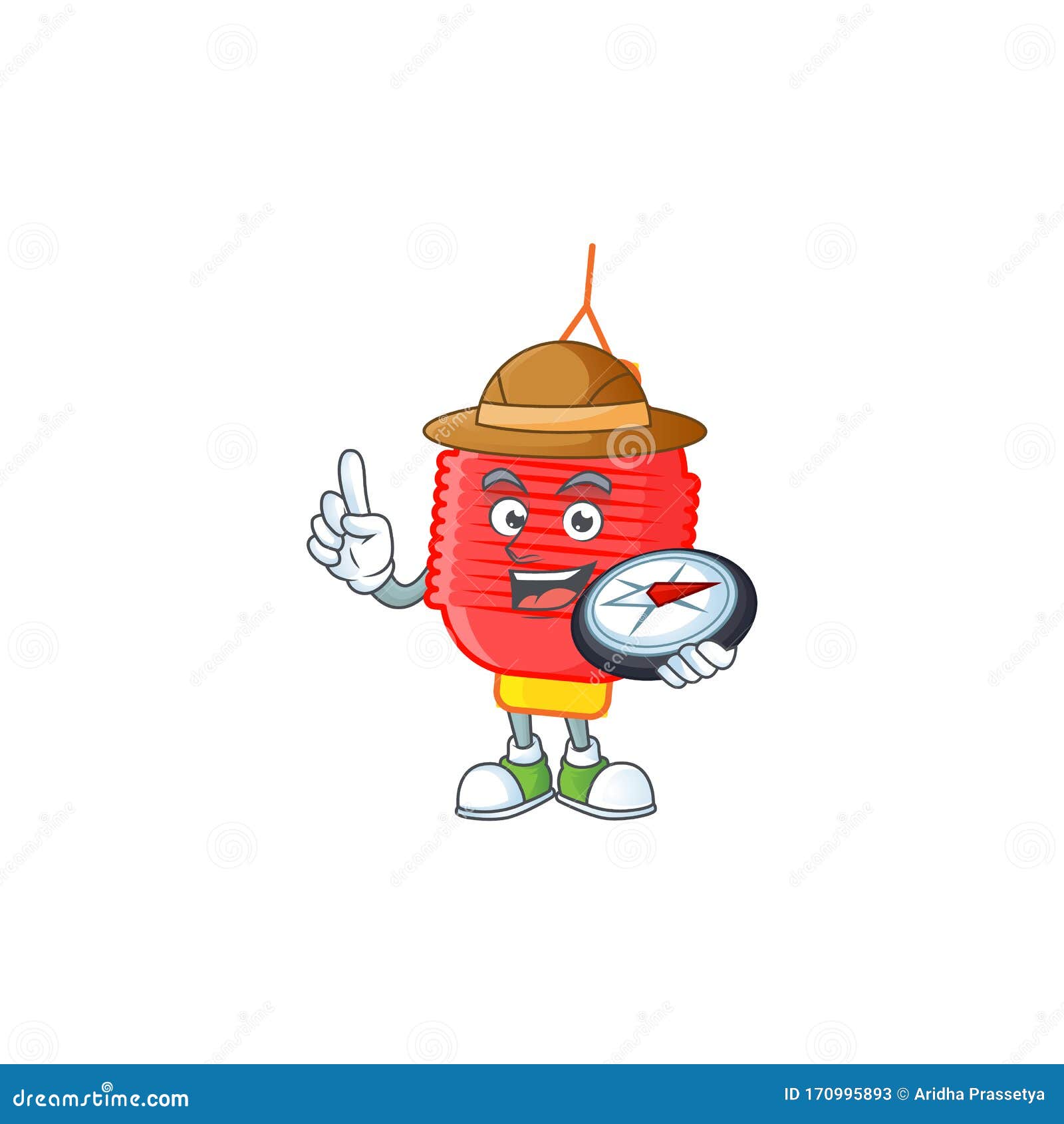 Explorer Chinese Scrolls Cartoon Character Holding A Compass ...