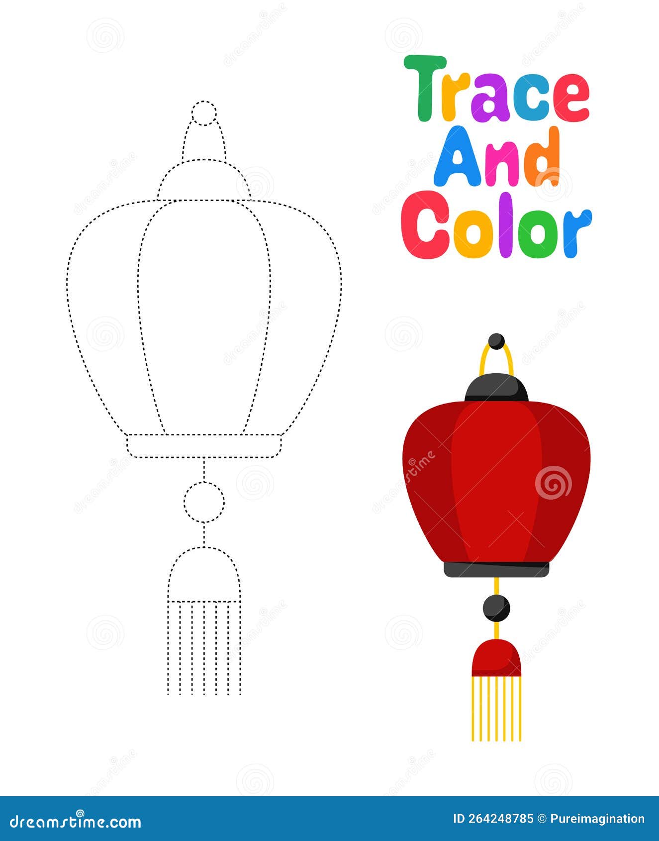 Chinese Lantern Tracing Worksheet for Kids Stock Vector - Illustration ...