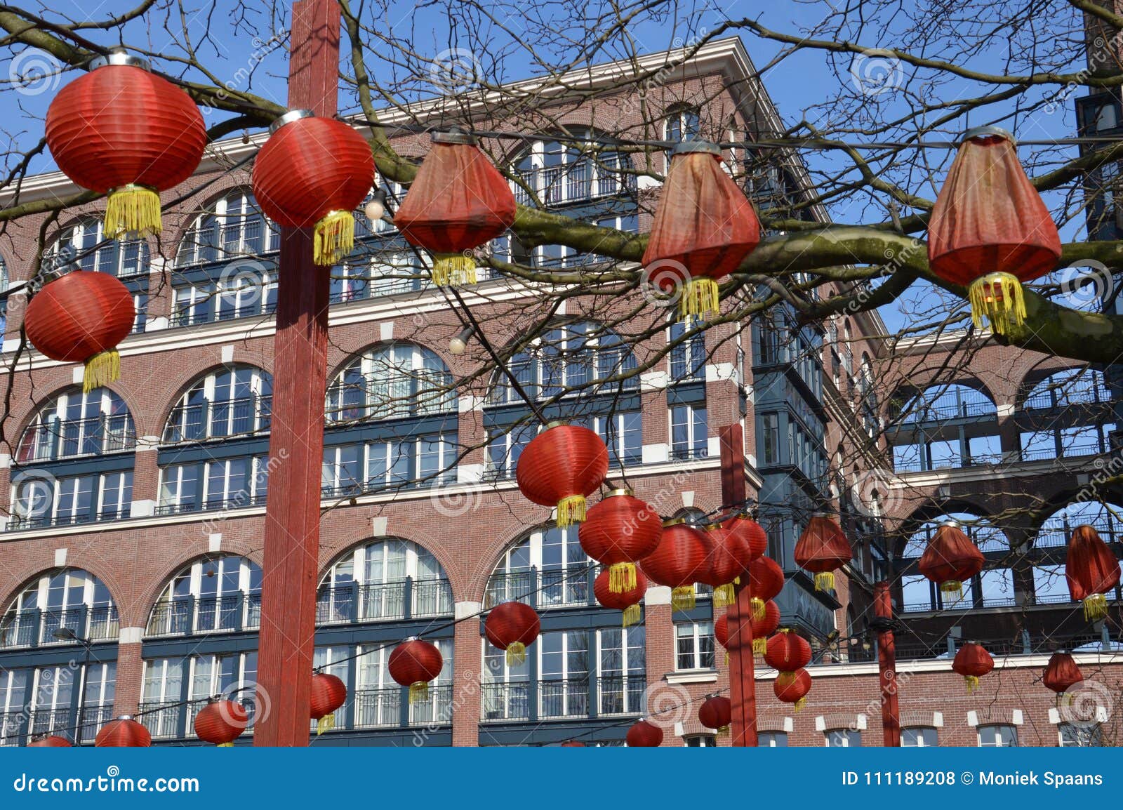 Chinese lanterns in a tree stock photo. Image of balcony - 111189208