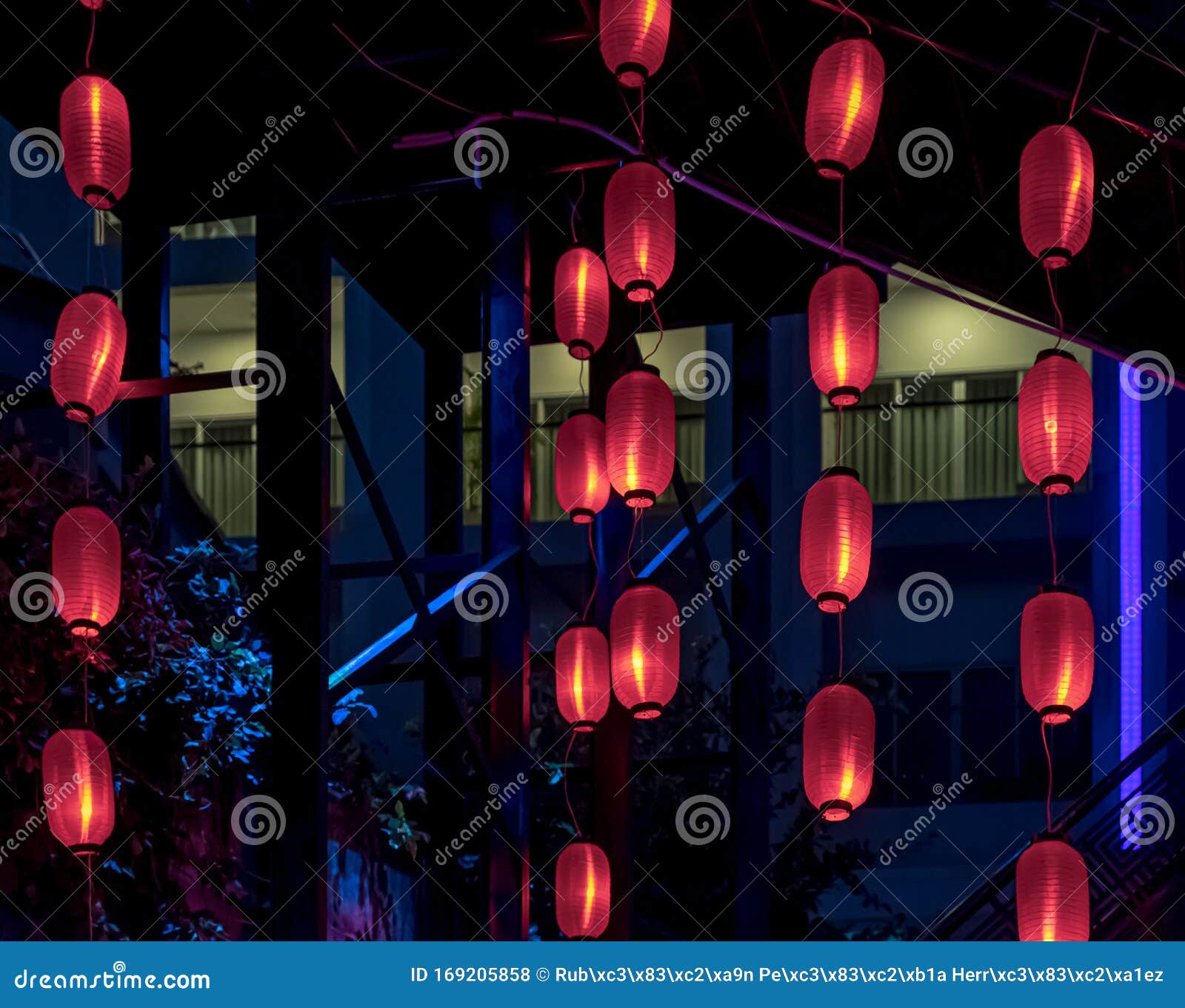 Chinese Lanterns with Red Light at Night Stock Photo - Image of lucky ...