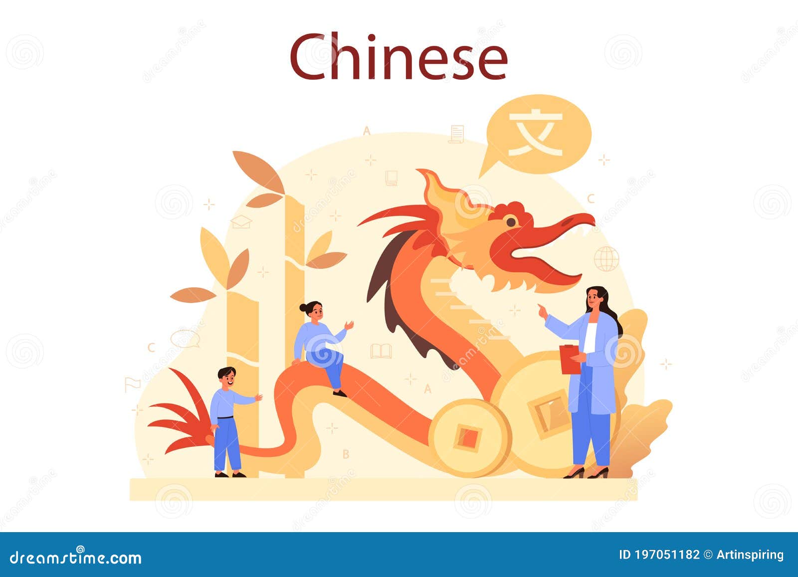 Chinese Learning Concept. Language School Chinese Course Stock Vector ...