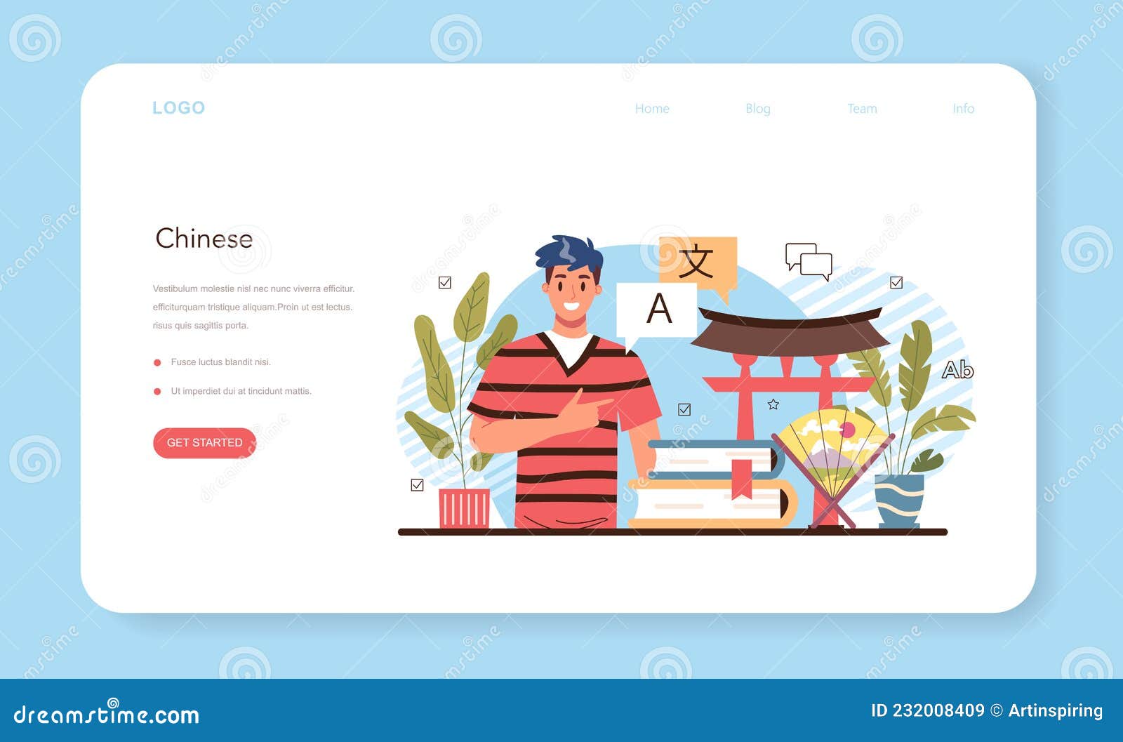 Chinese Learning Concept. Language School Chinese Course Stock Vector ...