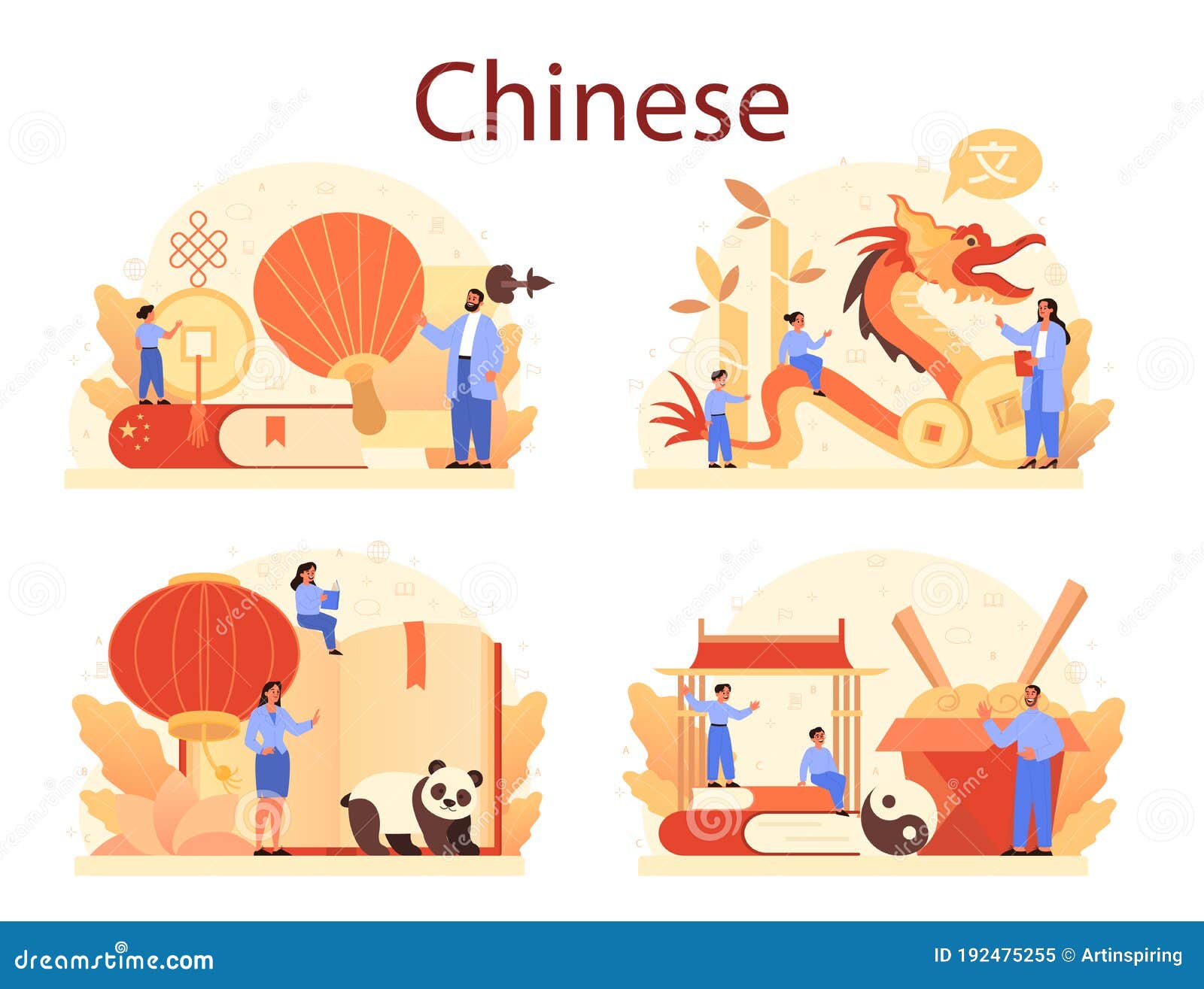 Chinese Learning Concept Set. Language School Chinese Course Stock ...