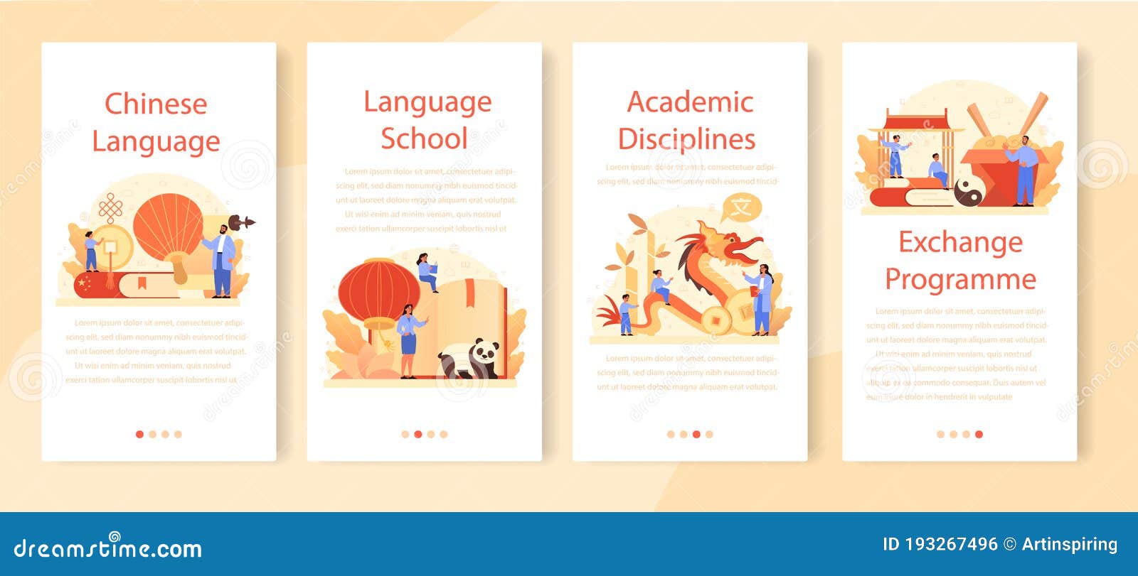 Chinese Learning Concept Set. Language School Chinese Course. Cartoon ...