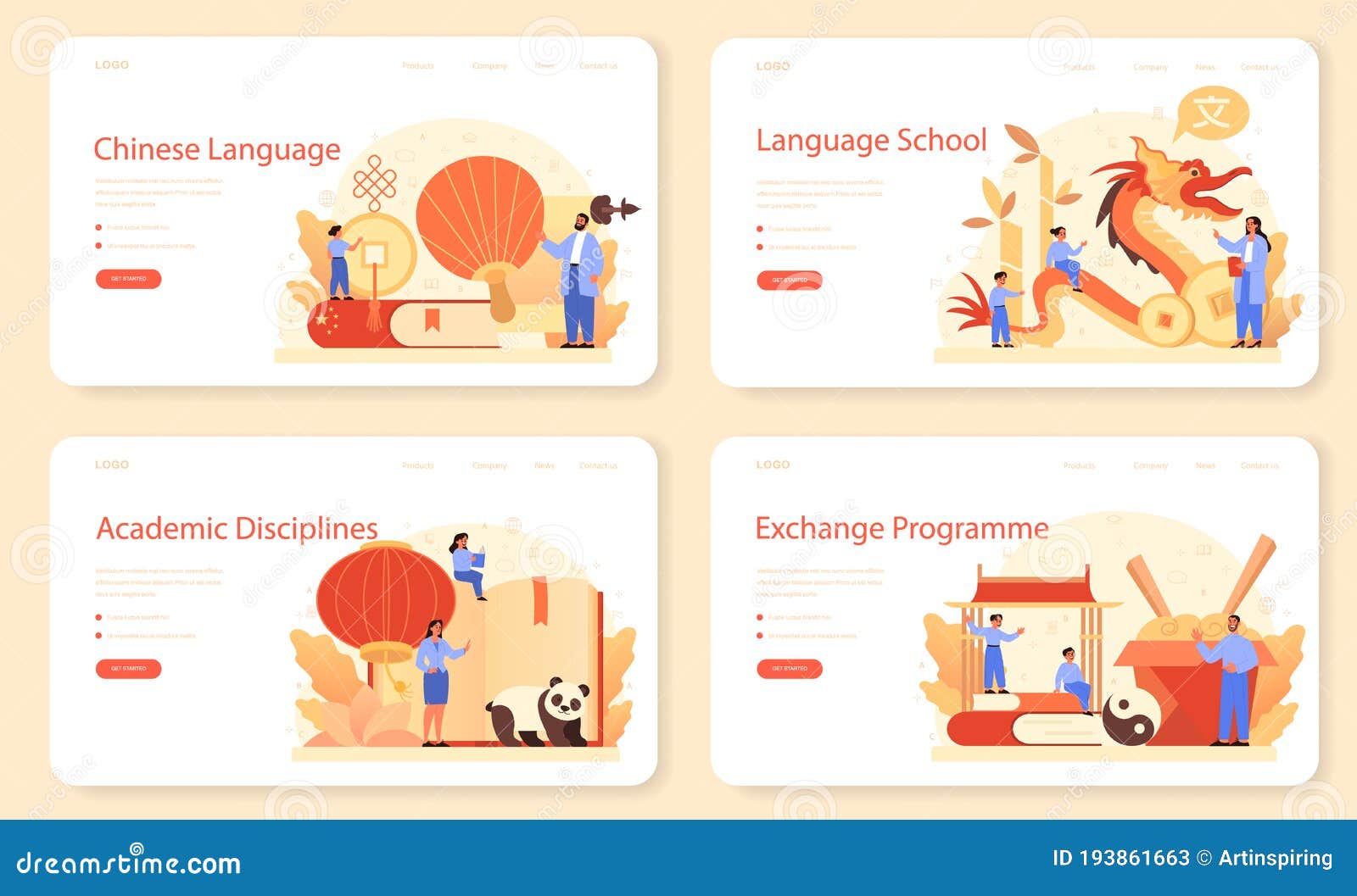 Chinese Learning Concept Set. Language School Chinese Course. Cartoon ...