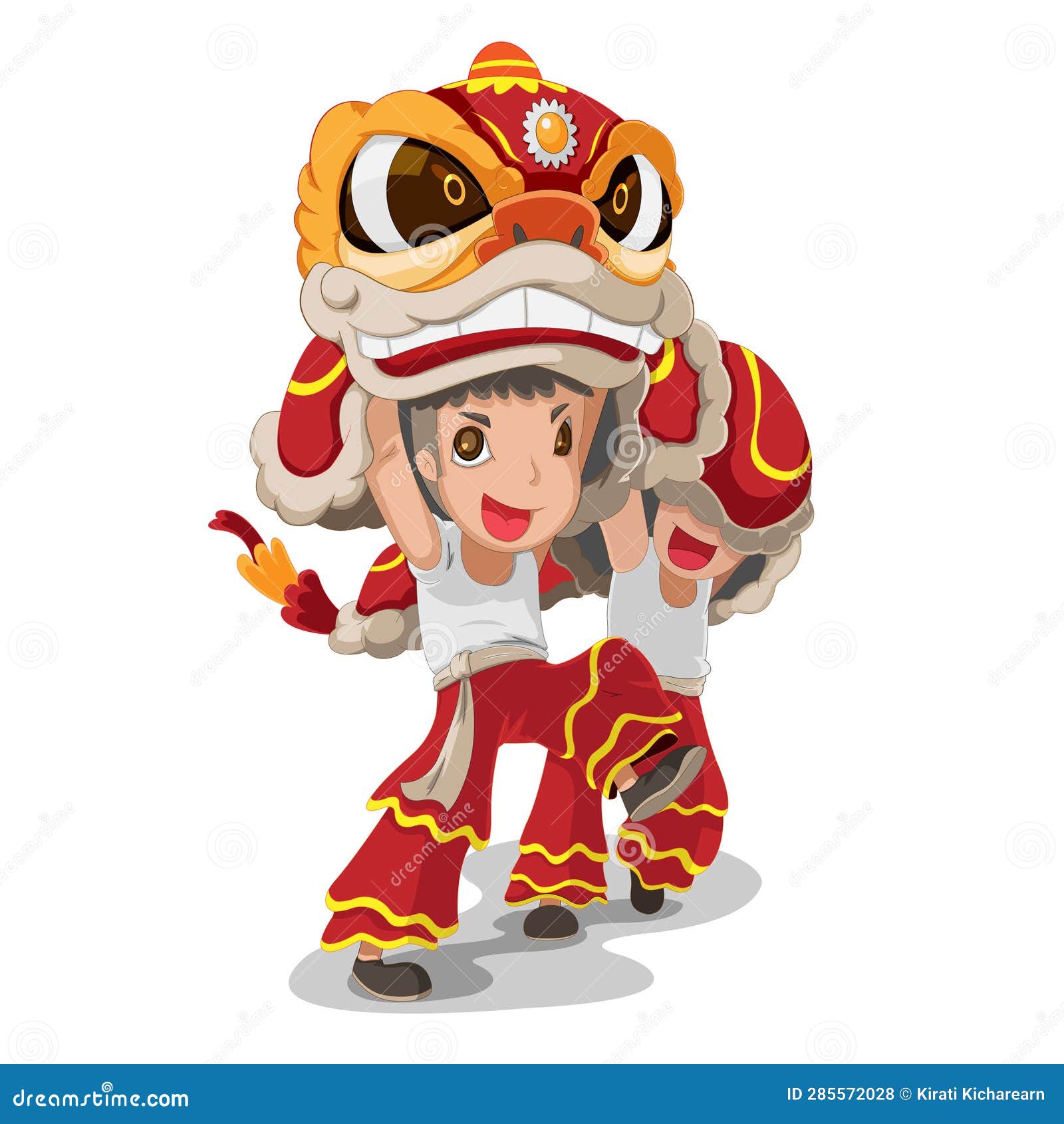 Chinese Lion Dance Isolated Couple Man Vector Stock Vector ...