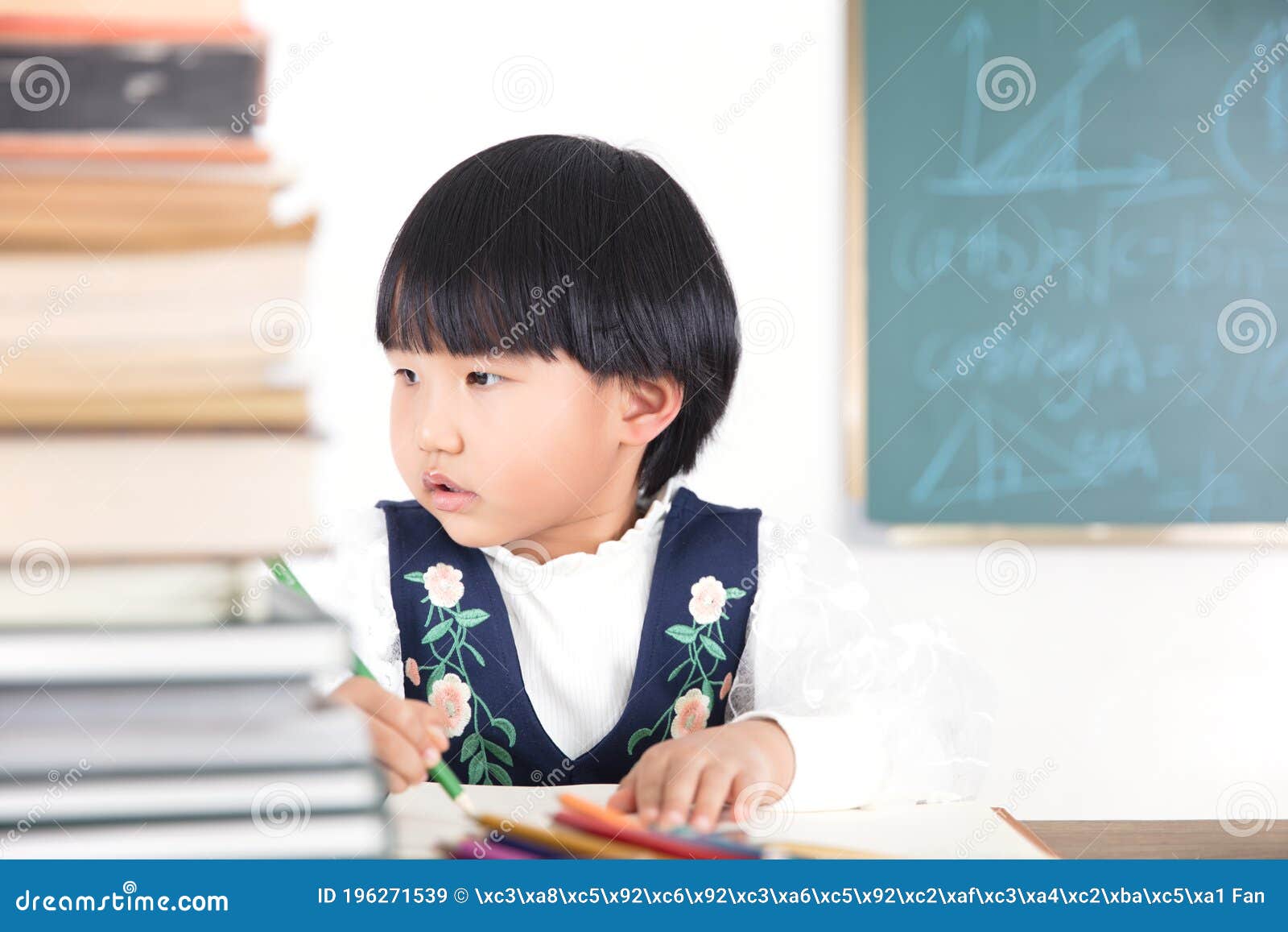 Chinese Little Girl Studying in the Classroom Stock Image - Image of ...