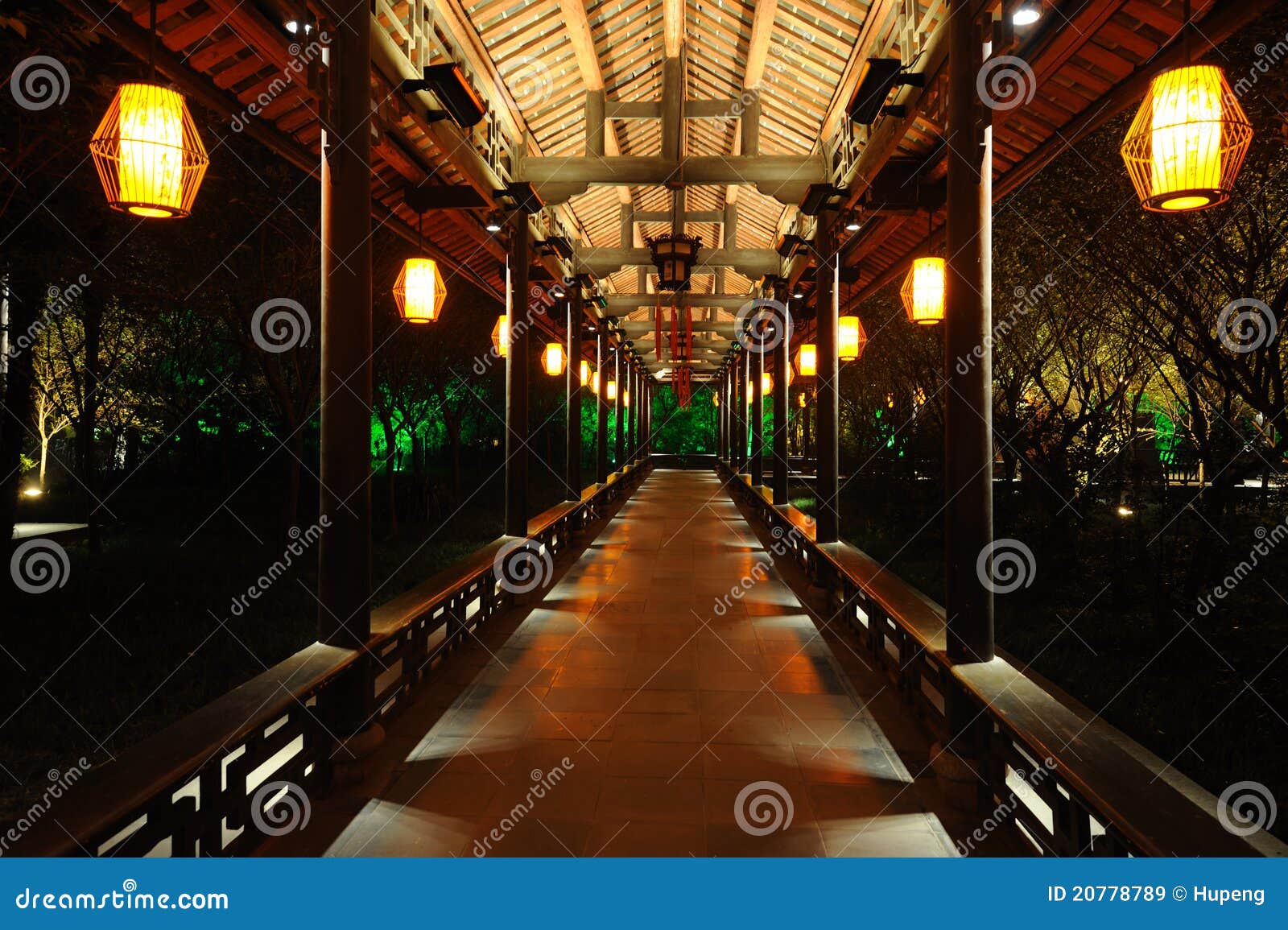 Chinese Long Corridor at Night Stock Image - Image of chinese, china ...