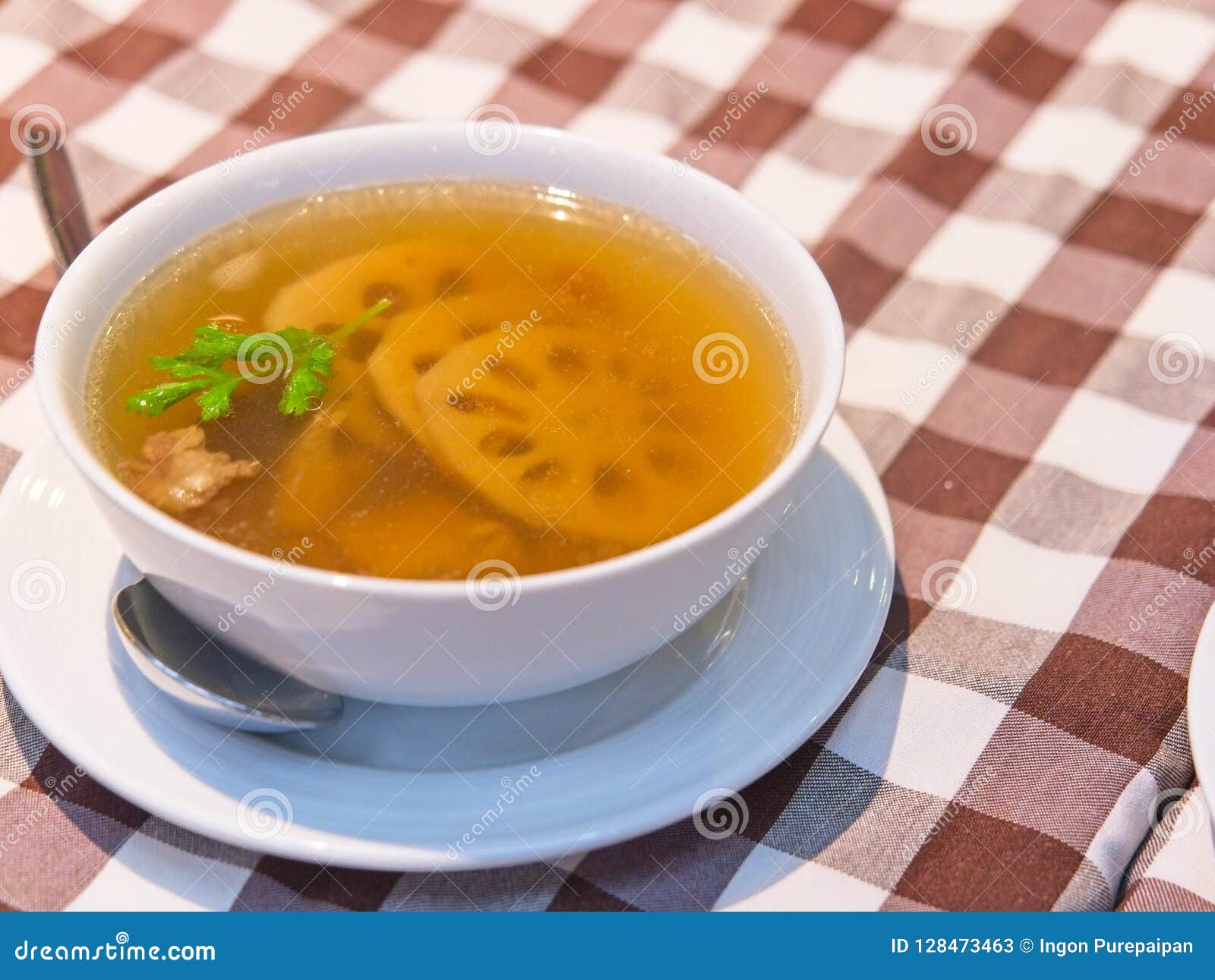 Chinese Lotus Root Soup in a White Bowl Stock Image - Image of meat ...