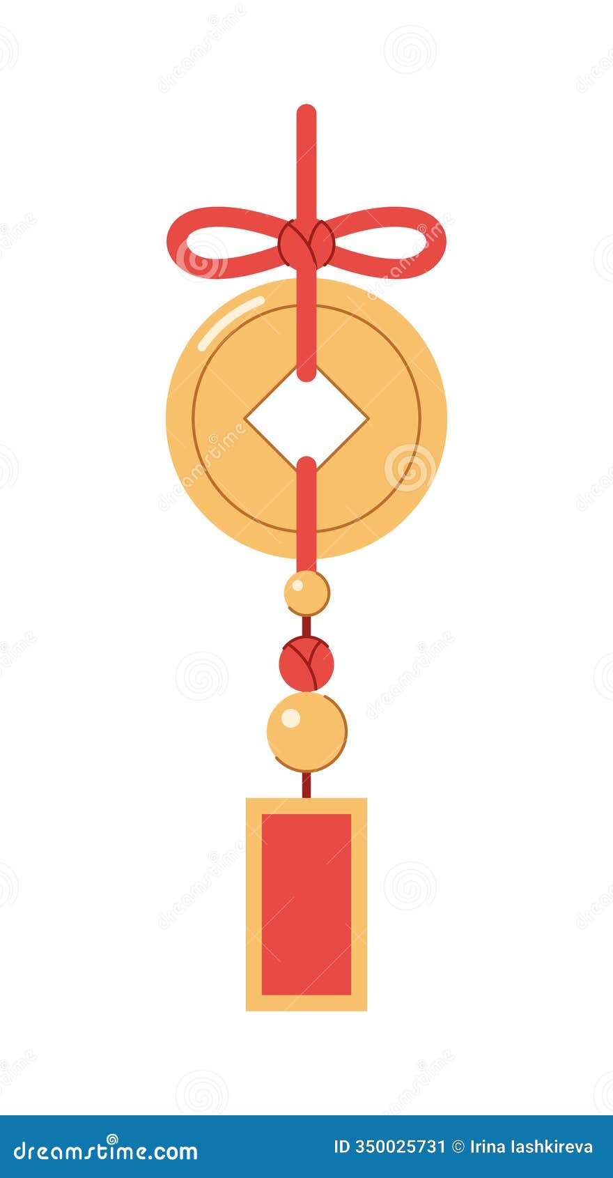 Chinese Lucky Coin Hanging on a String and Decorated with Beads and a ...