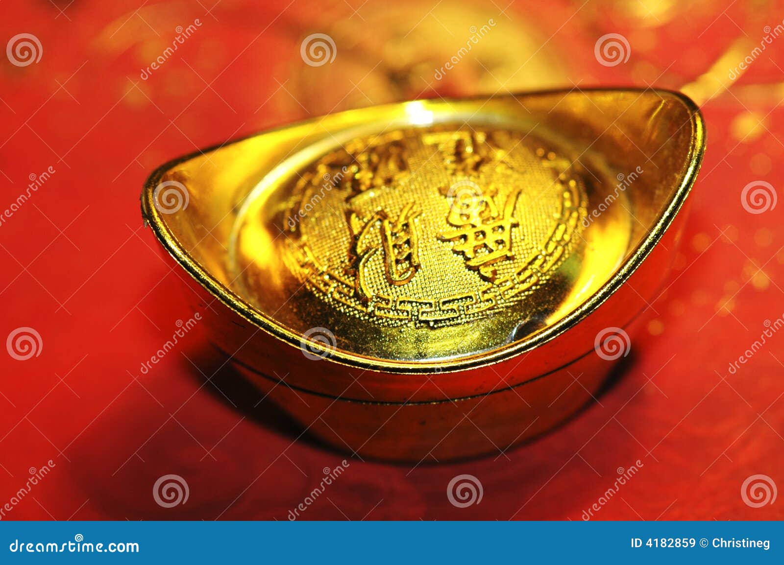 Chinese Lucky Gold Ingot On Red Calligraphy Backgr Stock Image ...