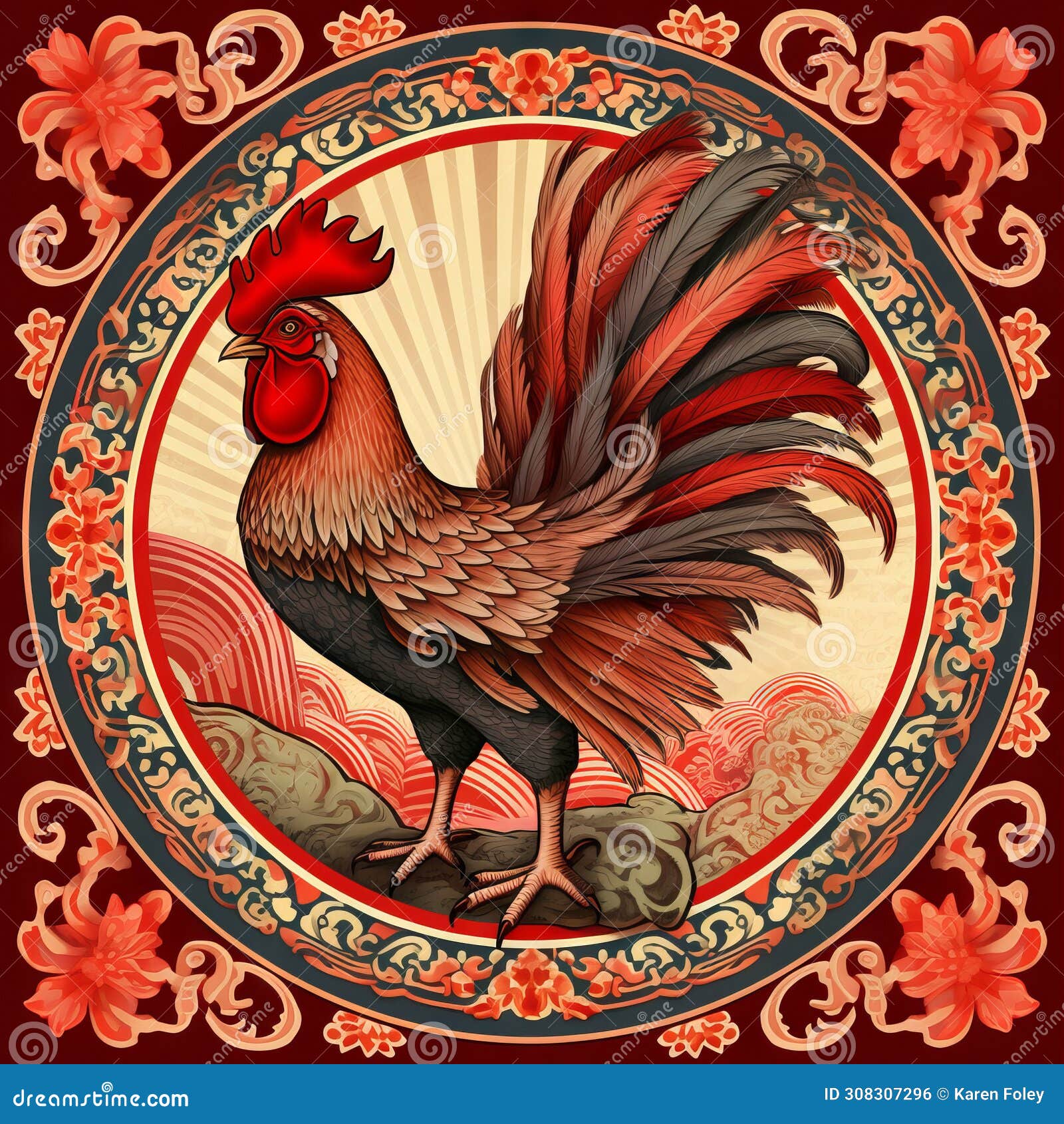 Chinese Lunar New Year of the Rooster Stock Illustration - Illustration ...