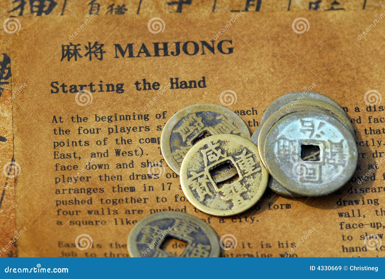Chinese Mahjong and Antique Coins Stock Image - Image of financial ...