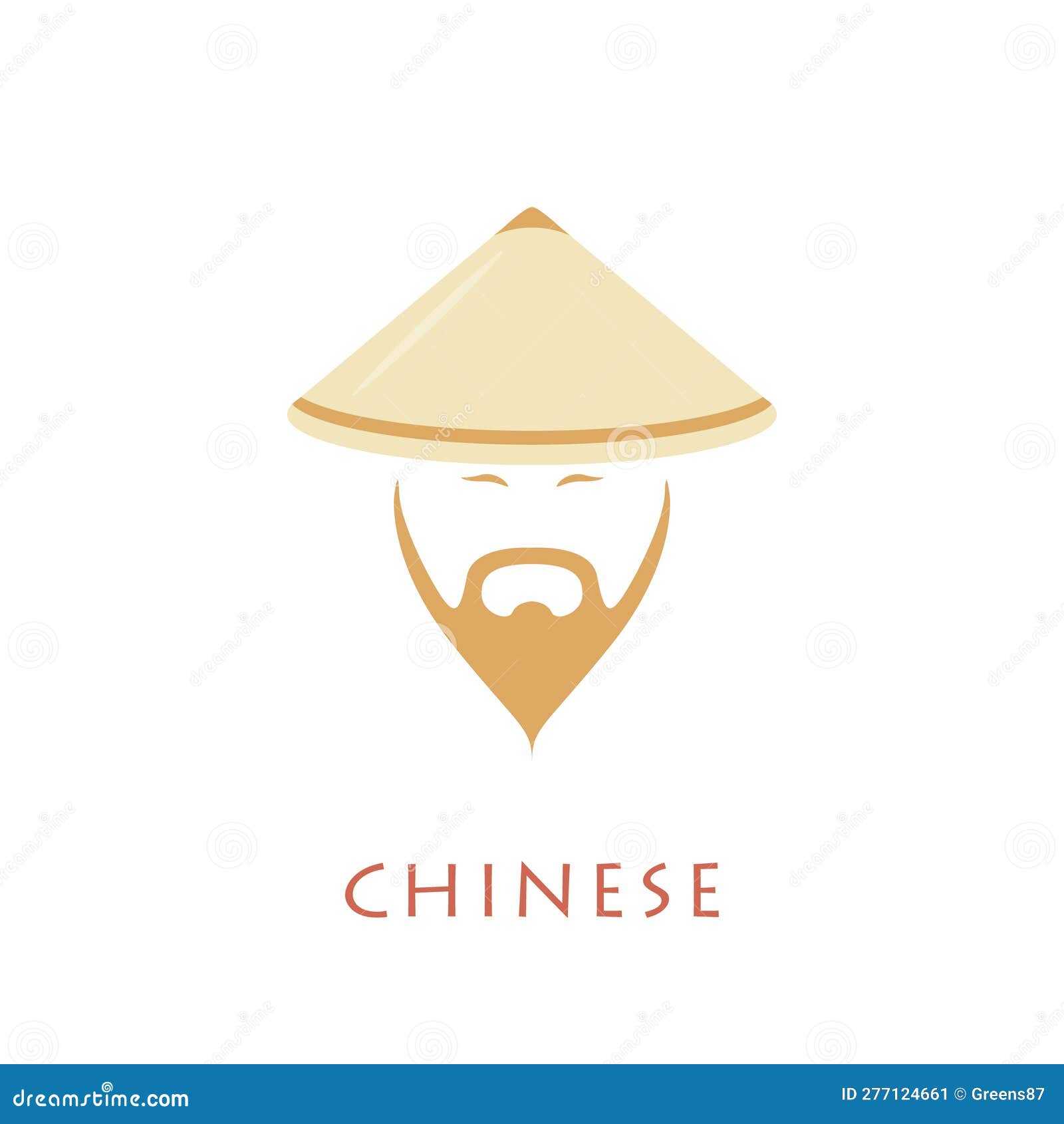 Chinese Man With Beard In National Conical Hat. Cartoon Vector ...