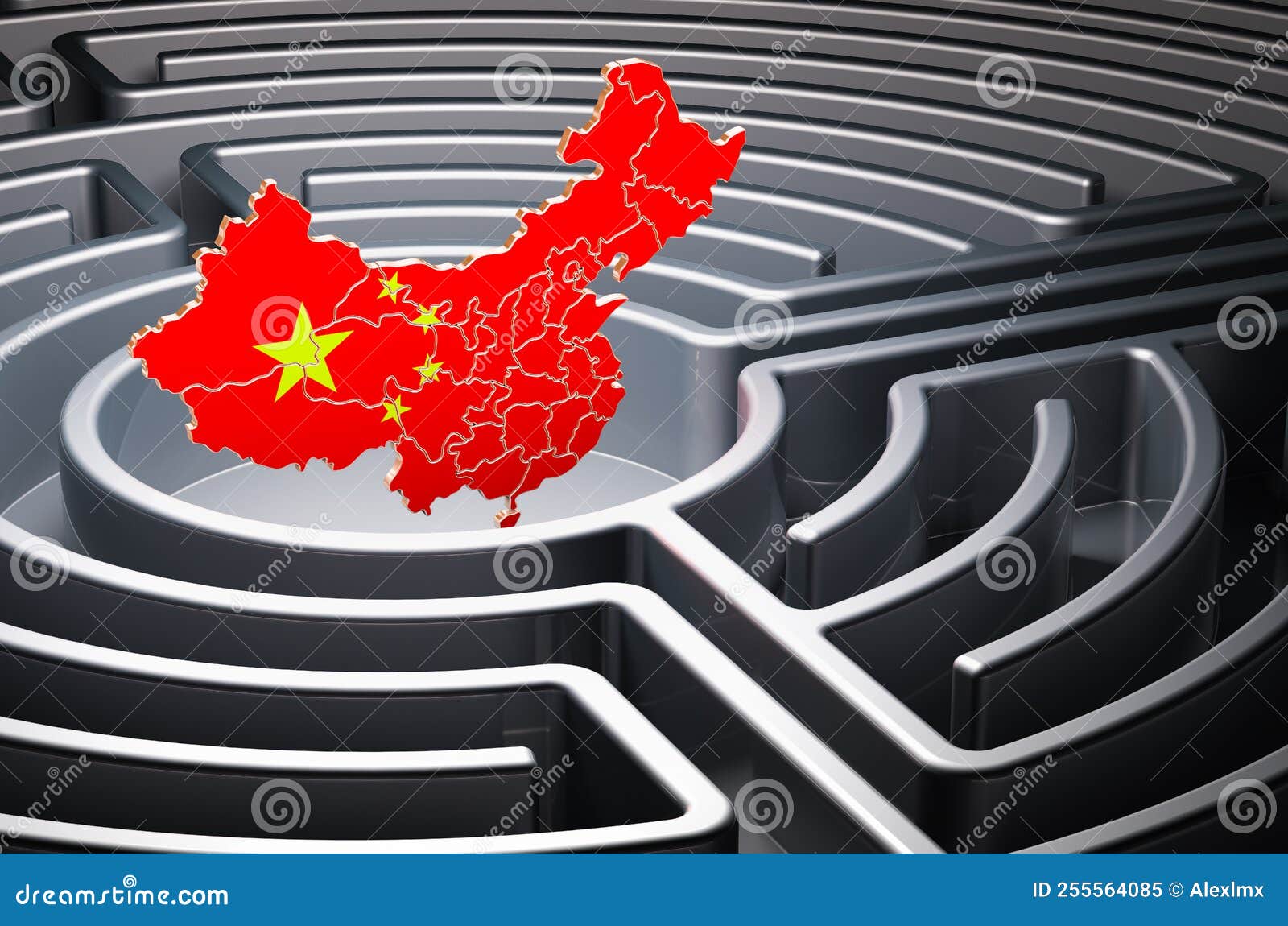 Chinese Map Inside Labyrinth, 3D Rendering Stock Illustration ...